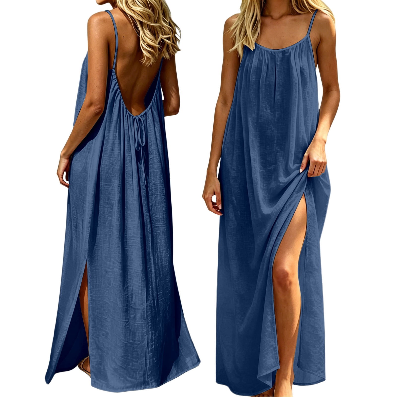 Plus Size Backless Cami Dress for Women 2026 Summer Linen Cutout Slit ...