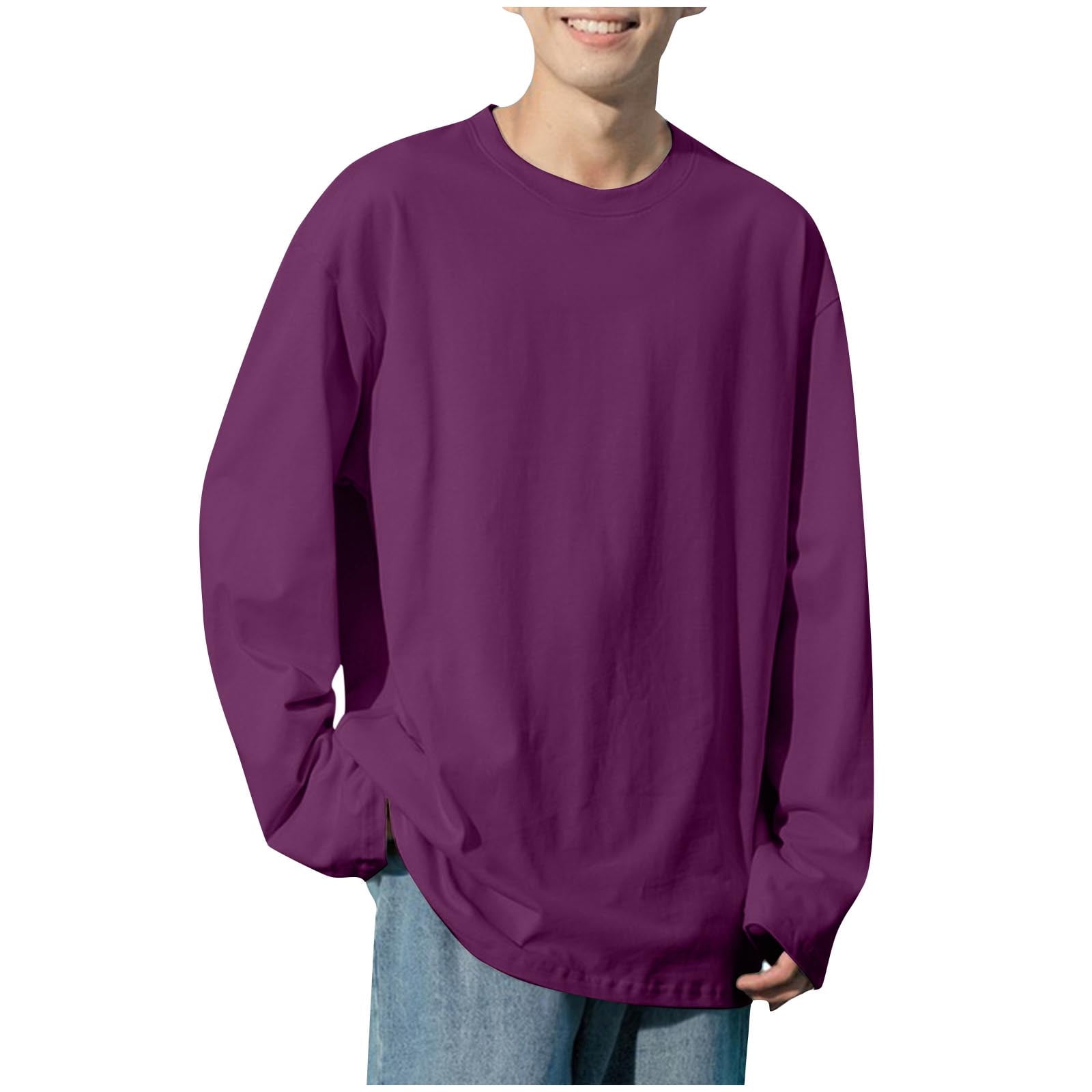 Plus Size Base Tops for Men 2025 Basic Long Sleeve Crewneck Bloouse ...