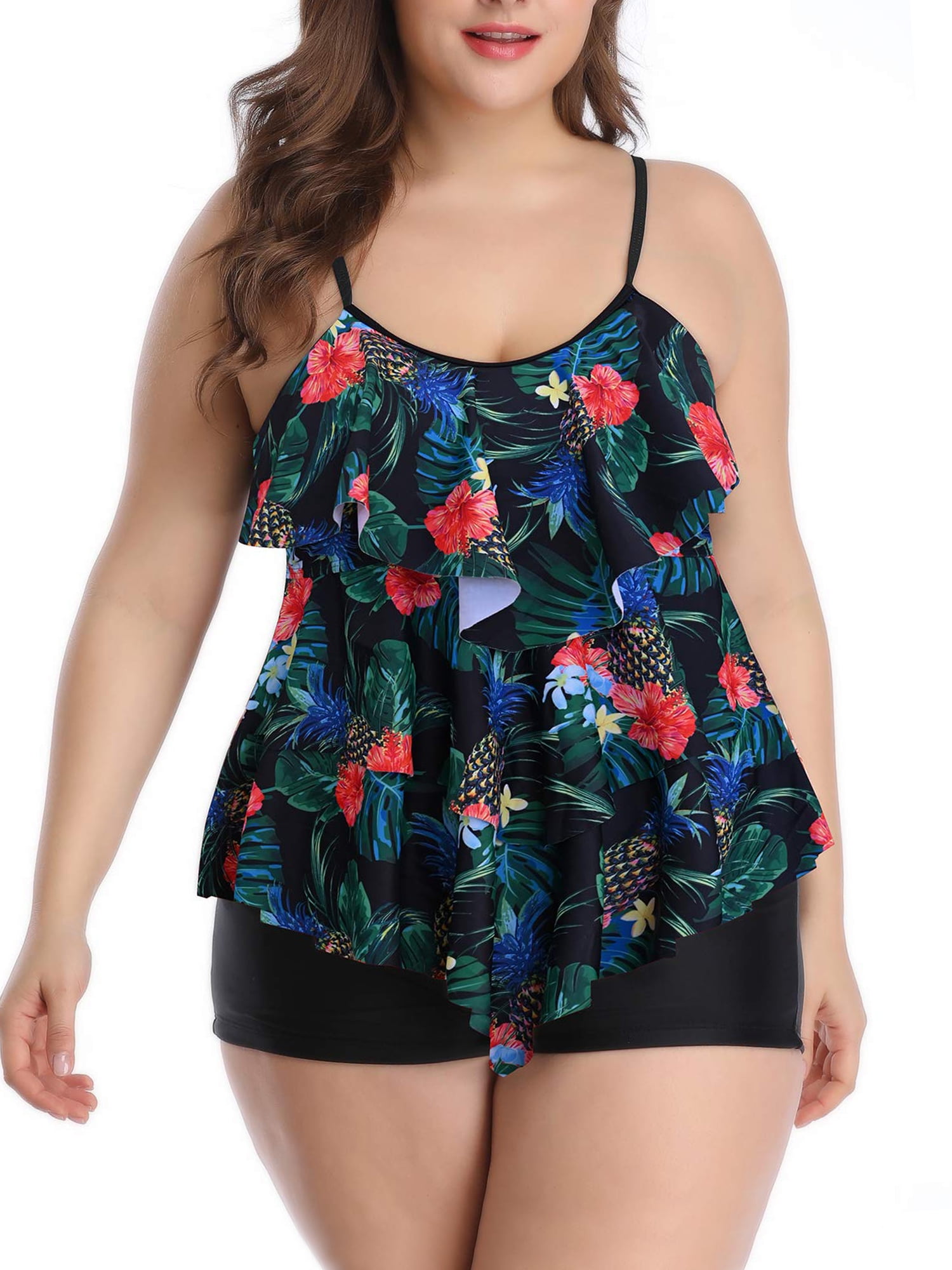 Plus Size Bathing Suit for Women Floral Printed Two Piece Swimsuit ...