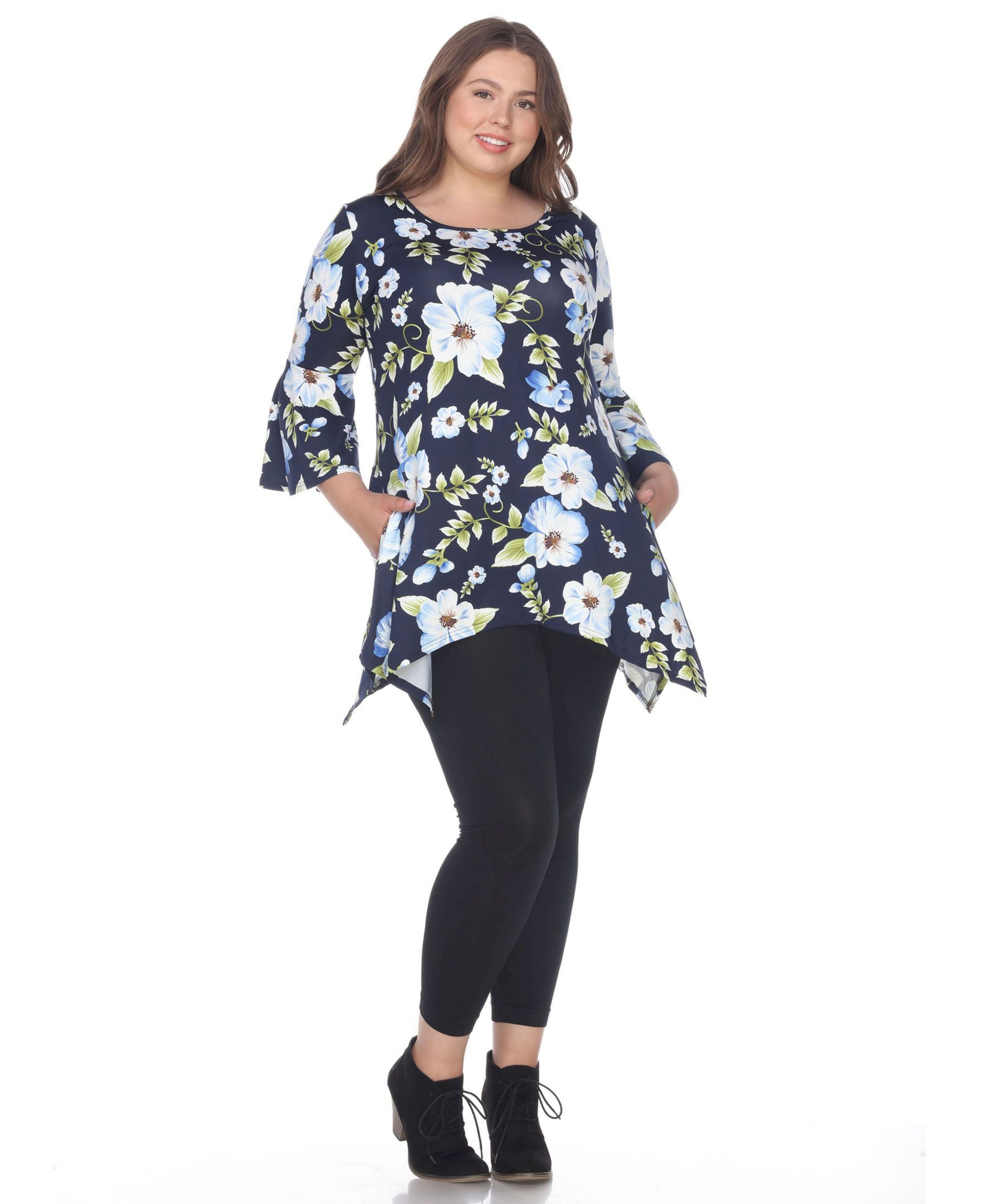 Plus Size Blanche Tunic Top Blue Flower 3X - Walmart.com