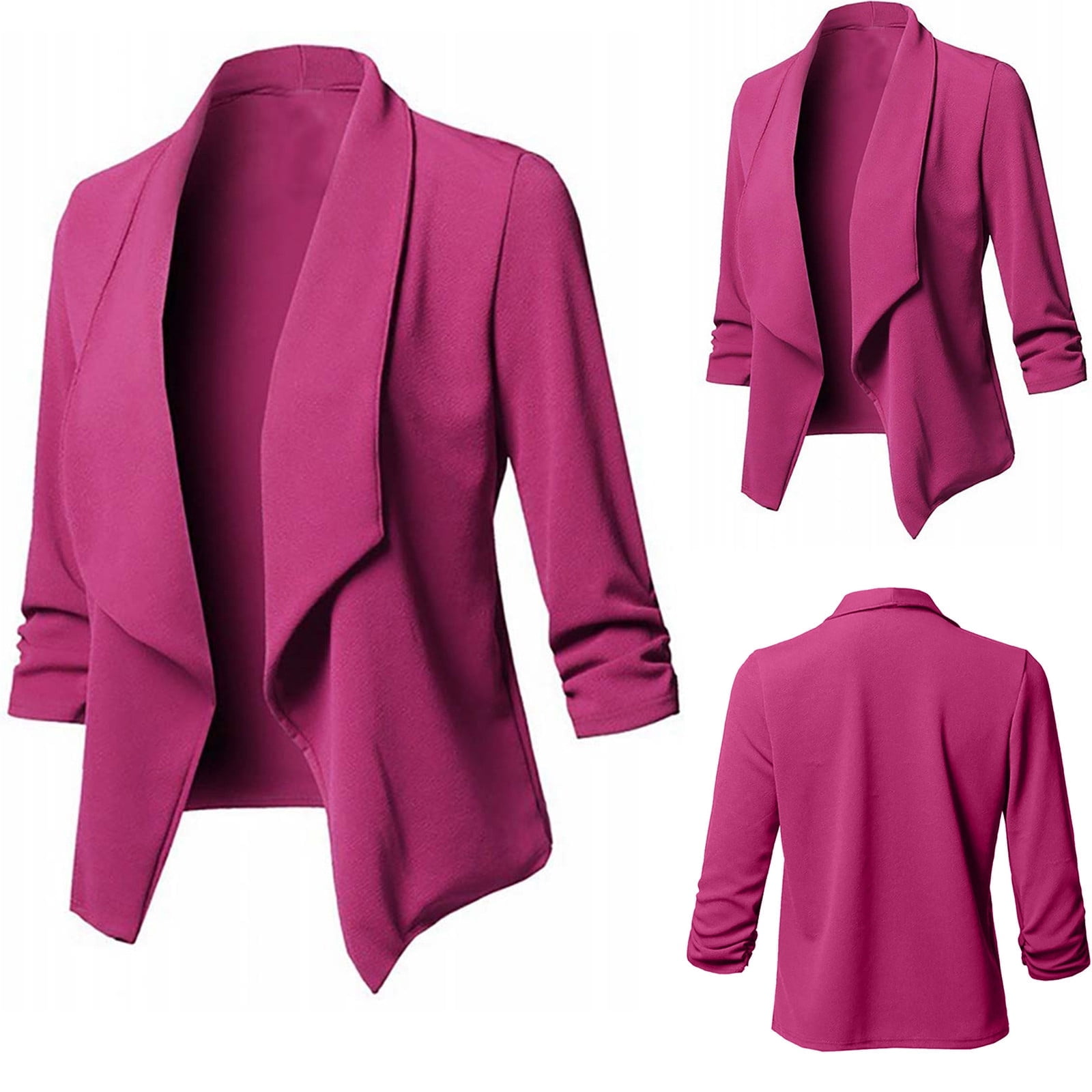 Plus Size Blazer Dressy Solid Pleated Long Sleeve Suit Slim Open Front ...