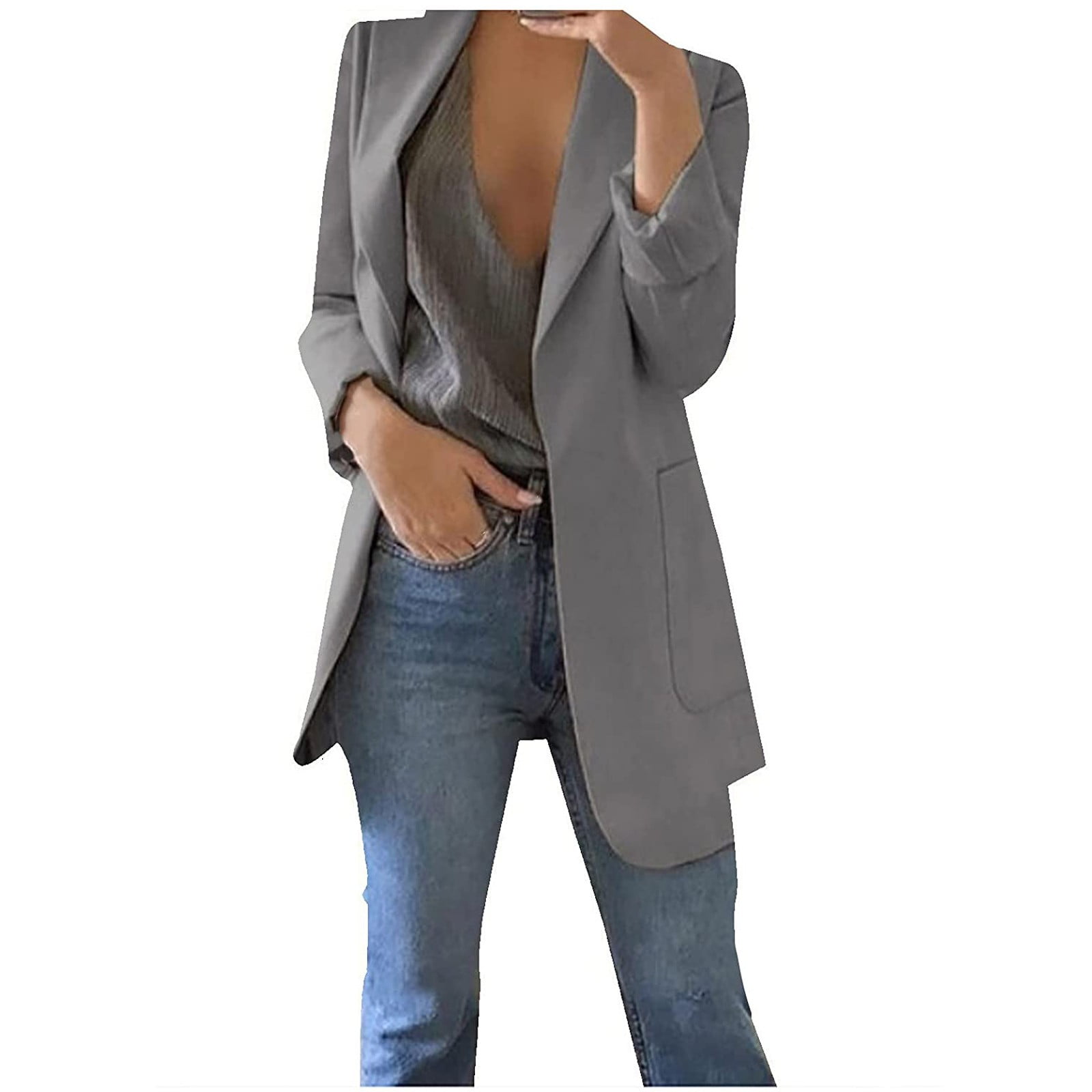 UPPADA Plus Size Blazers for Women,Women's Elegant Solid Lapel Open ...