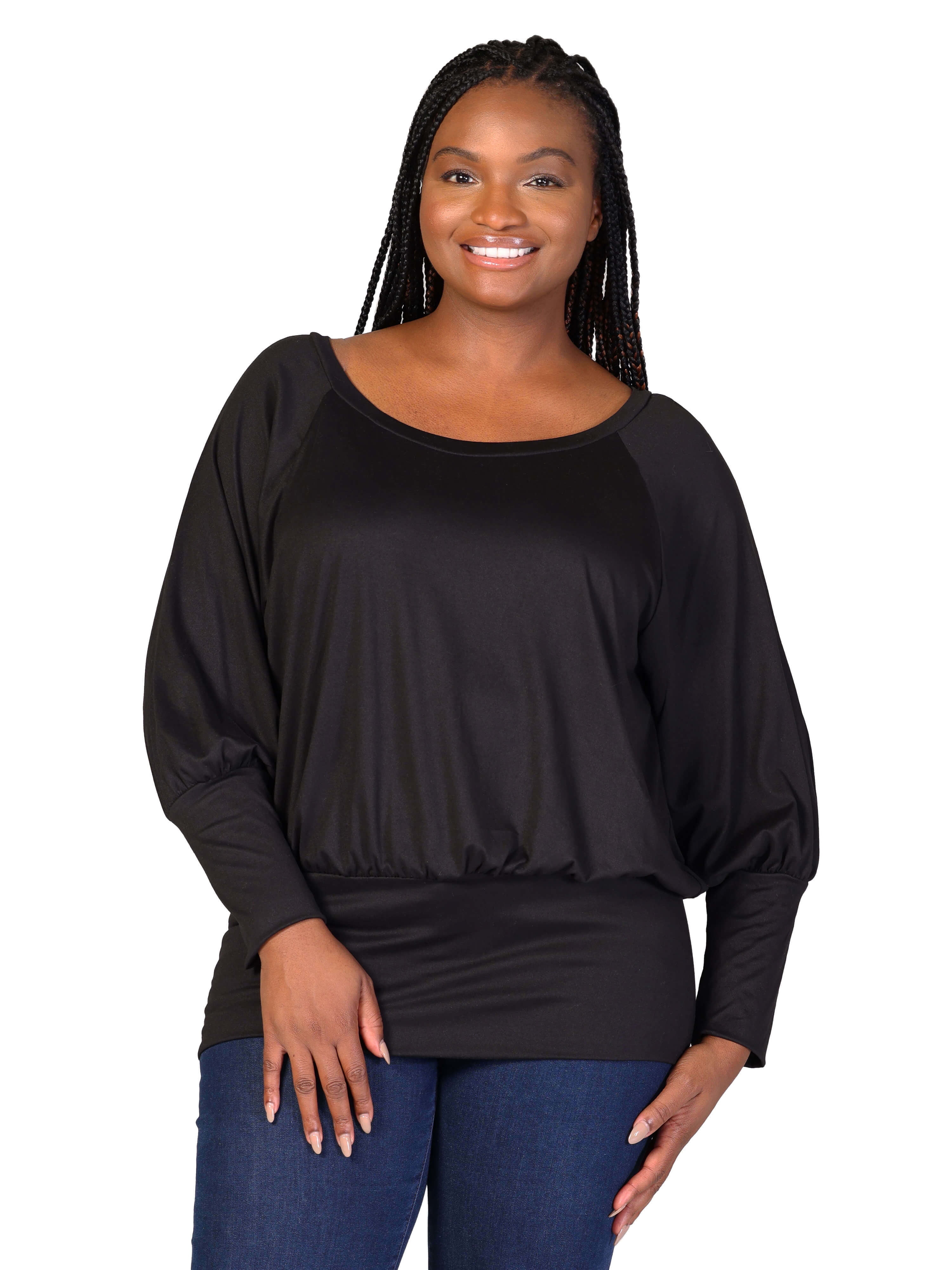 Plus Size Blouson Sleeve Banded Bottom Top - Walmart.com