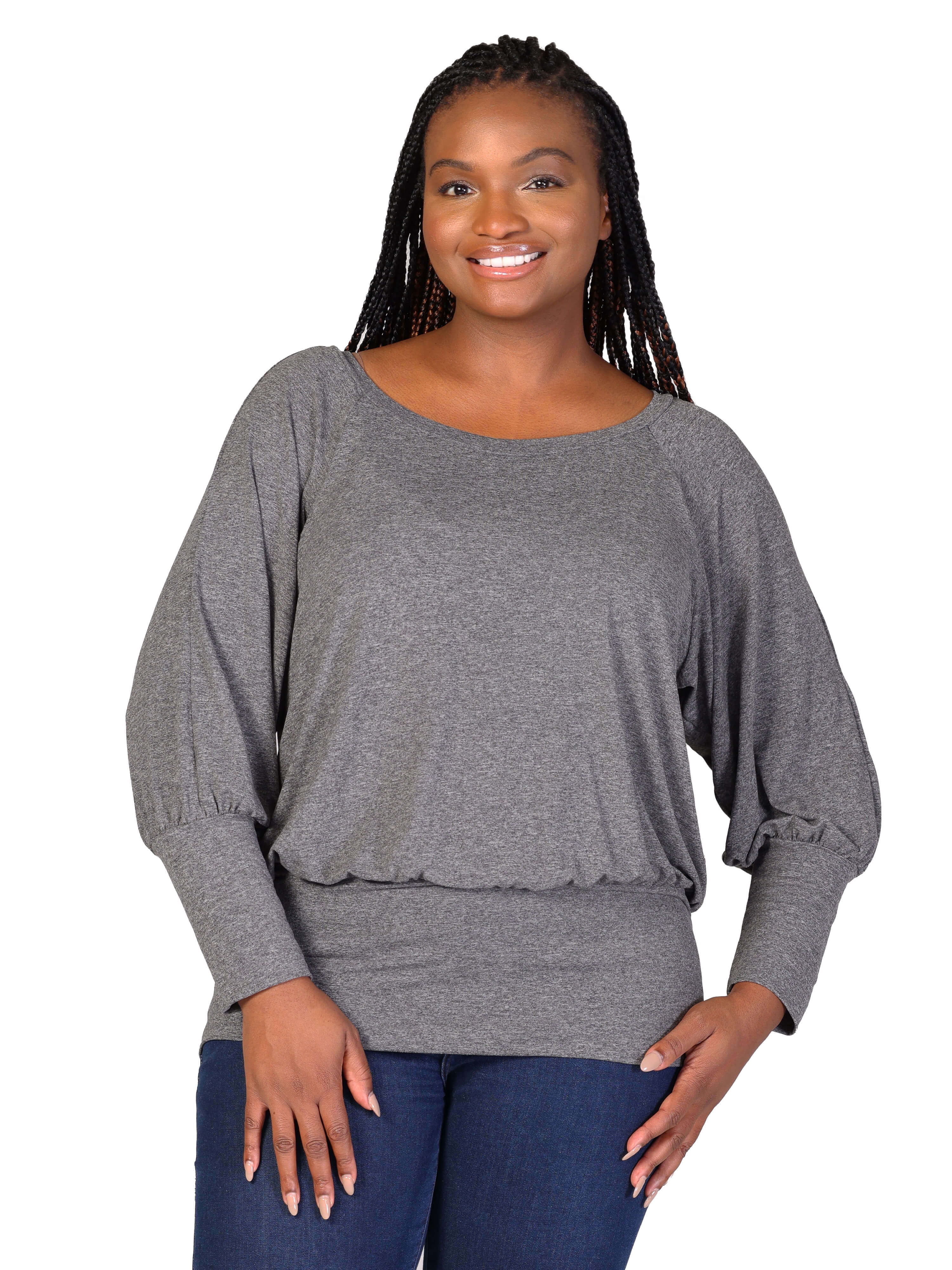 Plus Size Blouson Sleeve Banded Bottom Top - Walmart.com