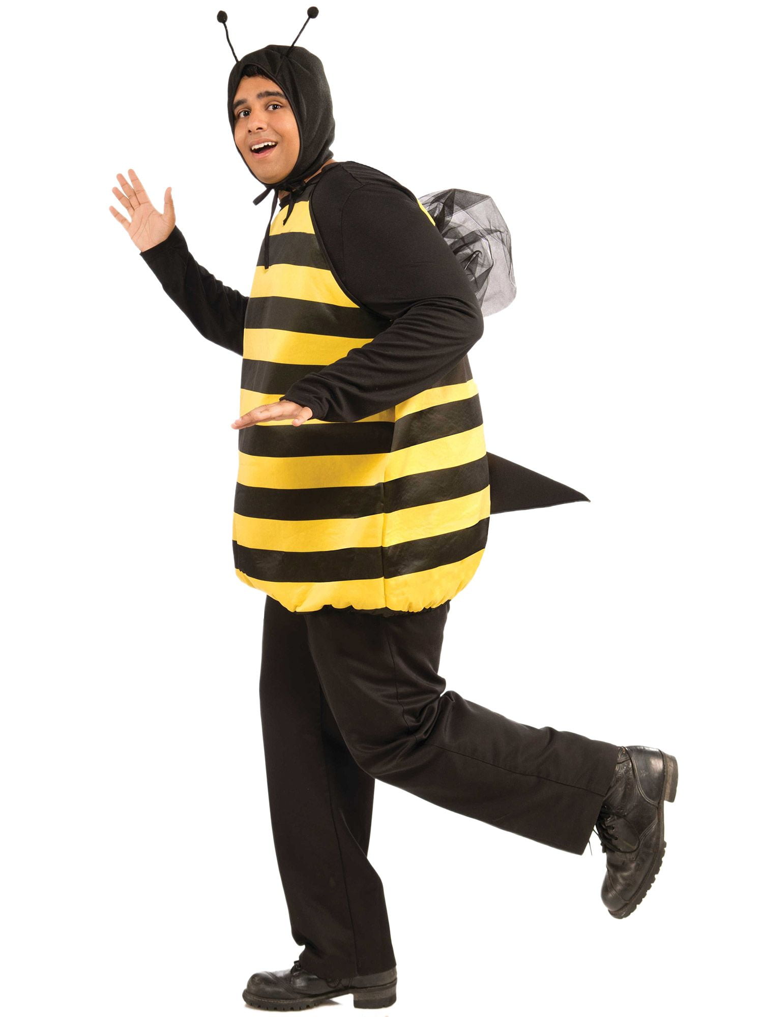 Adult Plus Size Bumble Bee Halloween Costume with Attached Wings and ...