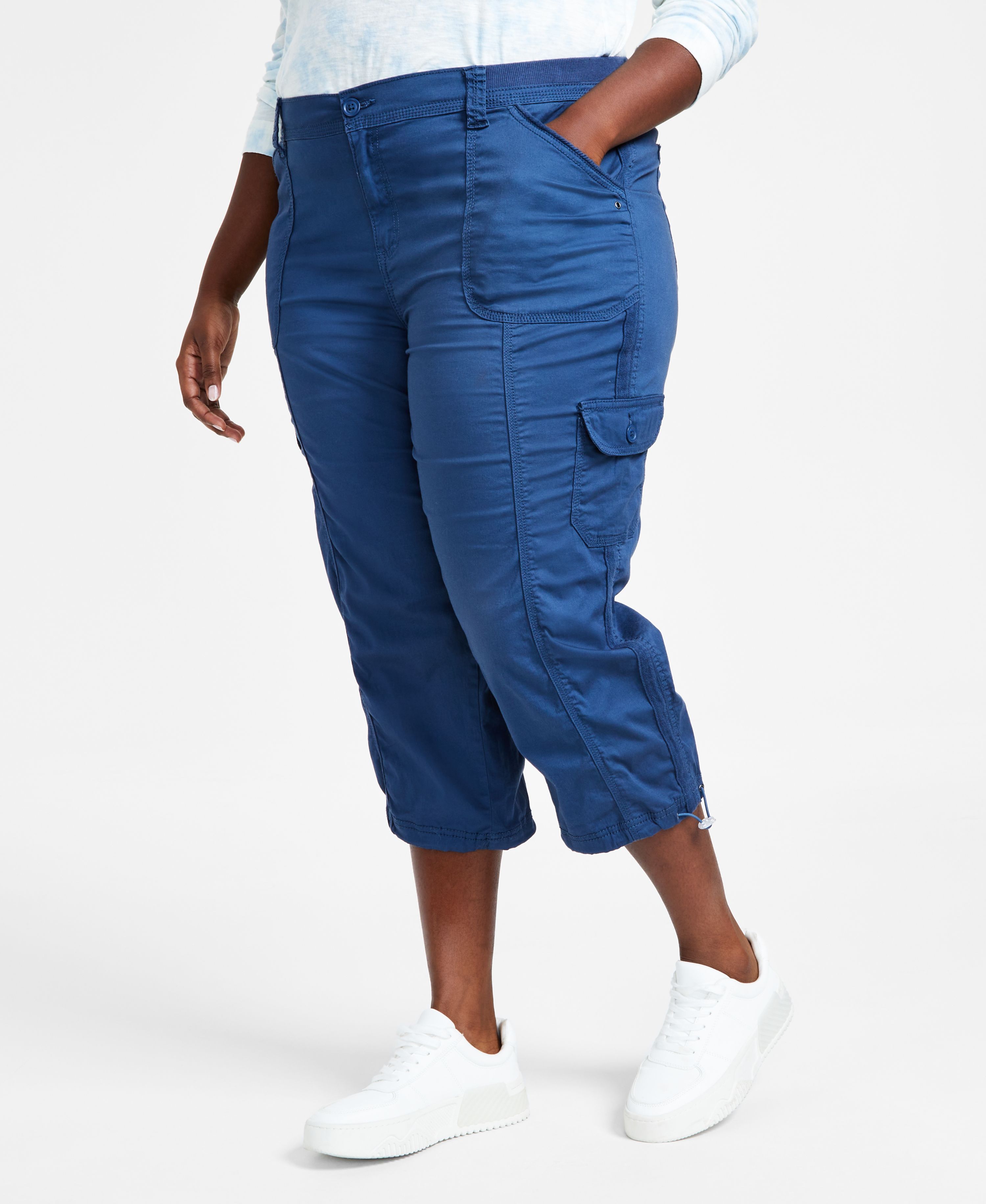 Plus Size Bungee-Hem Capri Pants New Uniform Blue 18W - Walmart.com