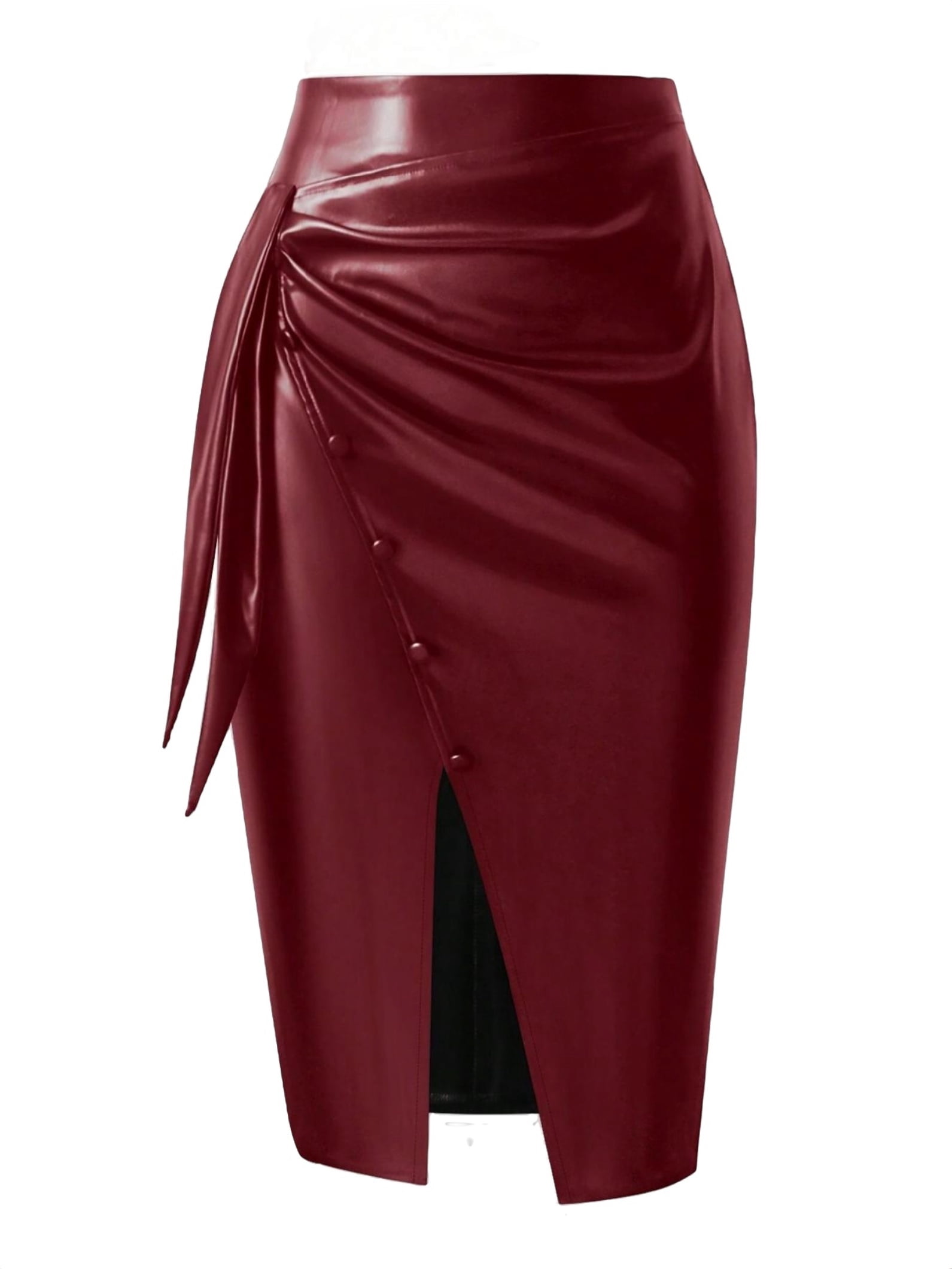 Plus Size Burgundy Solid Elegant Split Hem Wrap Around Skirt - Walmart.com