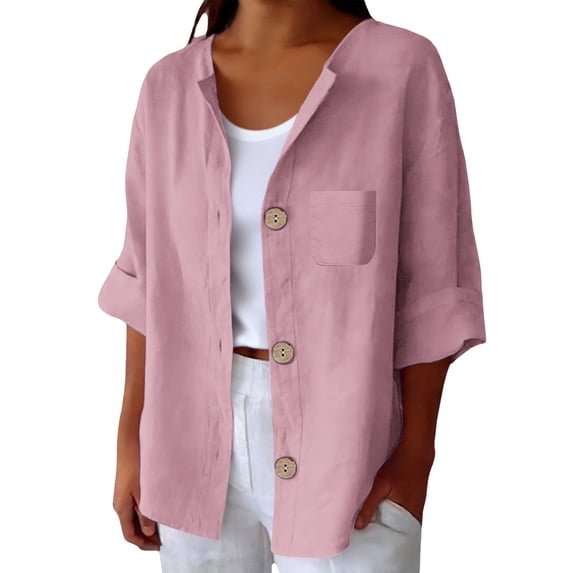 Plus Size Button Down Shirts for Women Cotton Linen Loose Casual Summer ...