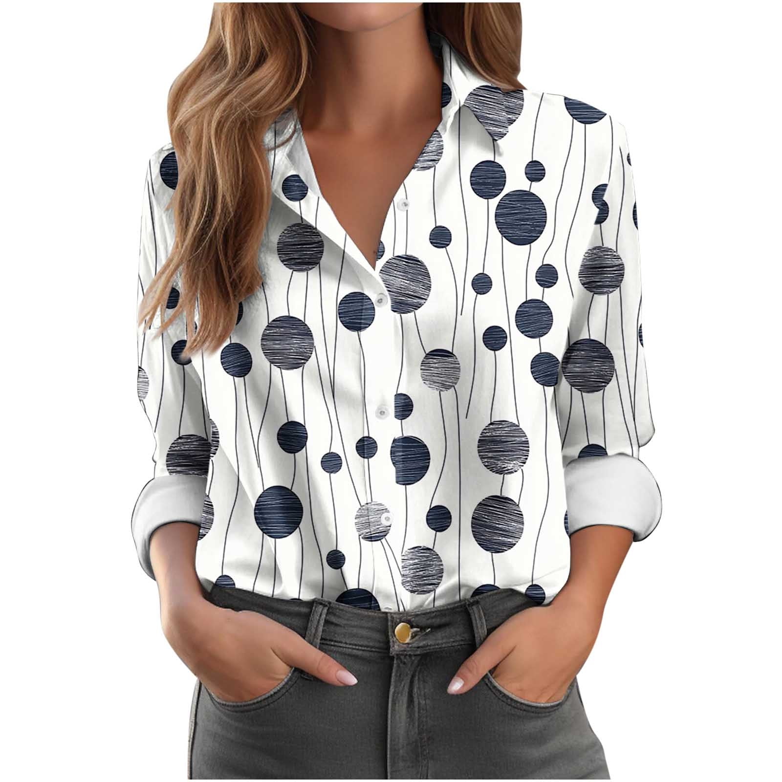 Plus Size Button Up Shirts Womens Graphic Printed Lapel Collar Dressy ...