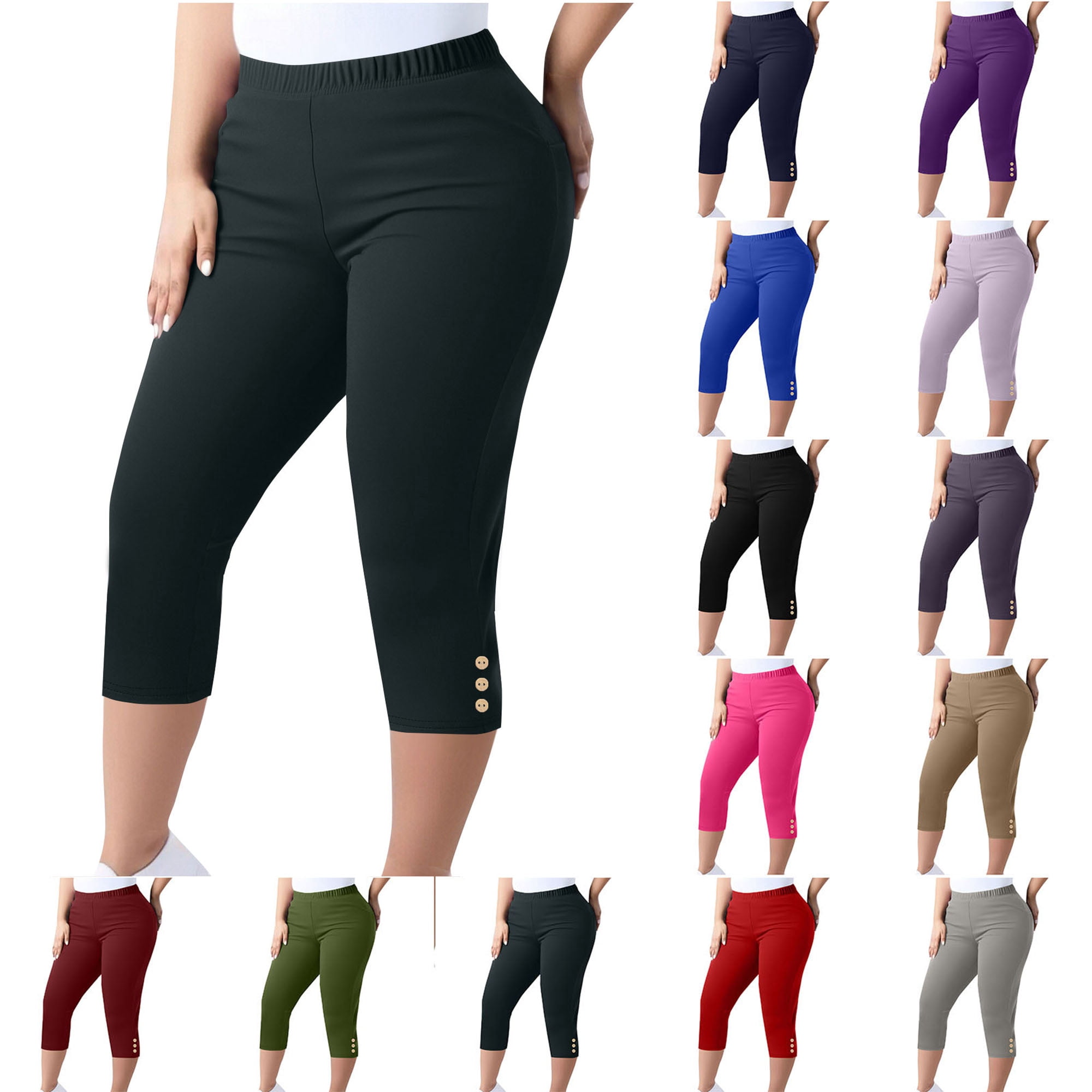 Plus Size Capris Leggings for Women M-5XL High Waist Tummy Control ...