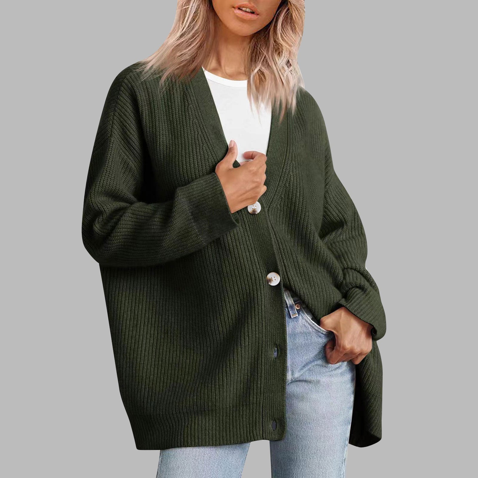 Plus Size Cardigans Sweaters for Women Casual Button-Down V Neck Chunky ...
