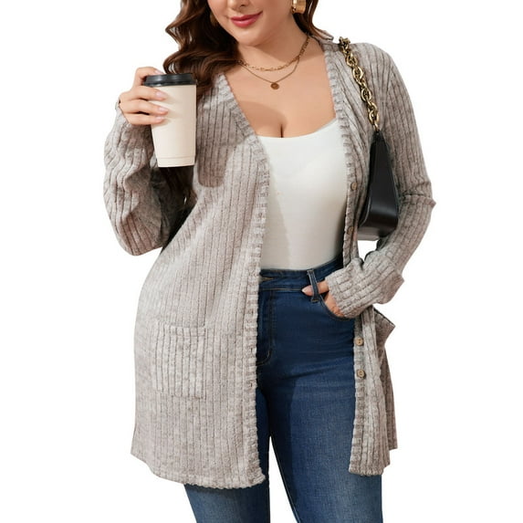 Drvitor Plus Size Cardigans for Women Lightweight Long Sleeve Open ...
