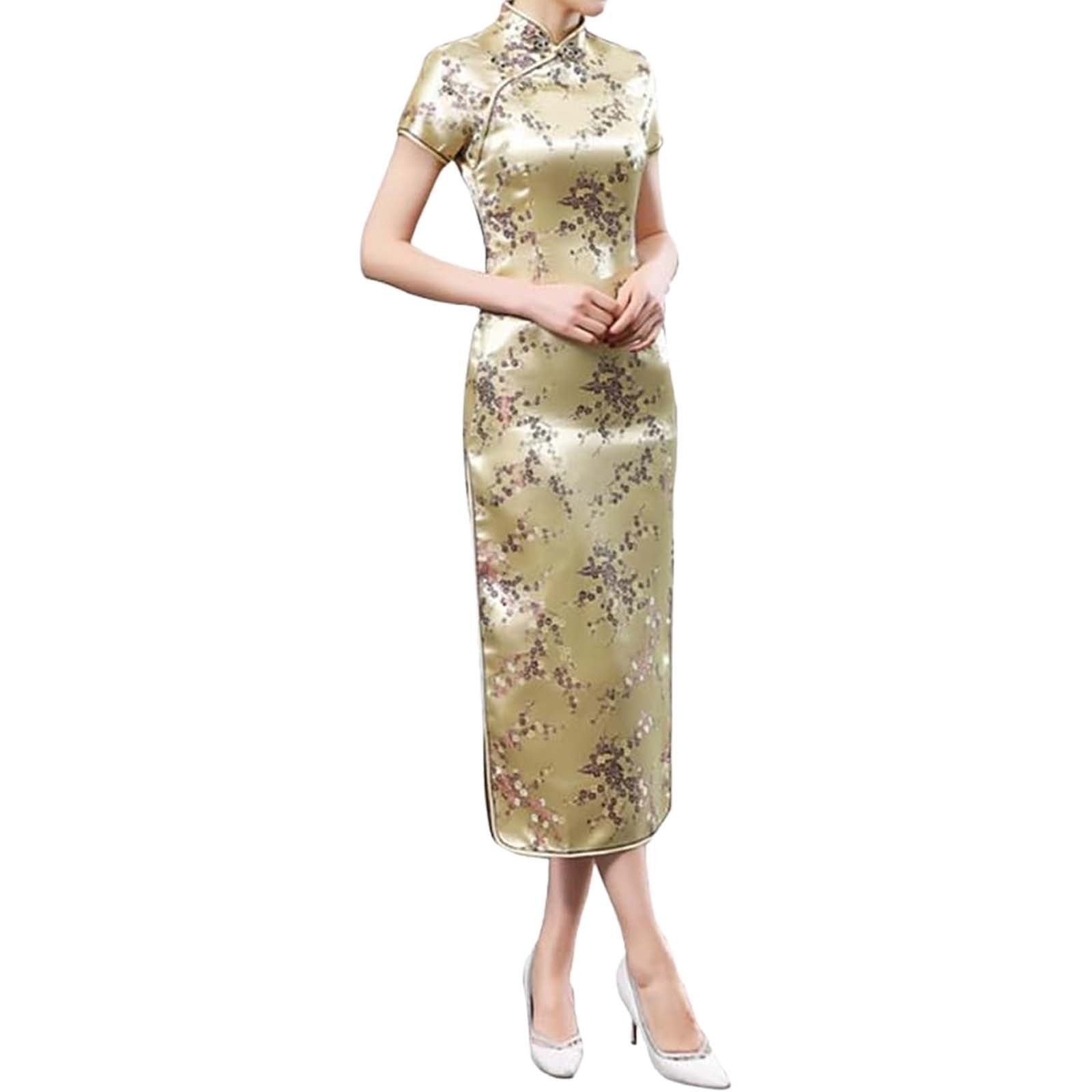 Plus Size Cheongsam Dress Women's Traditional Embroidered Qipao Floral ...