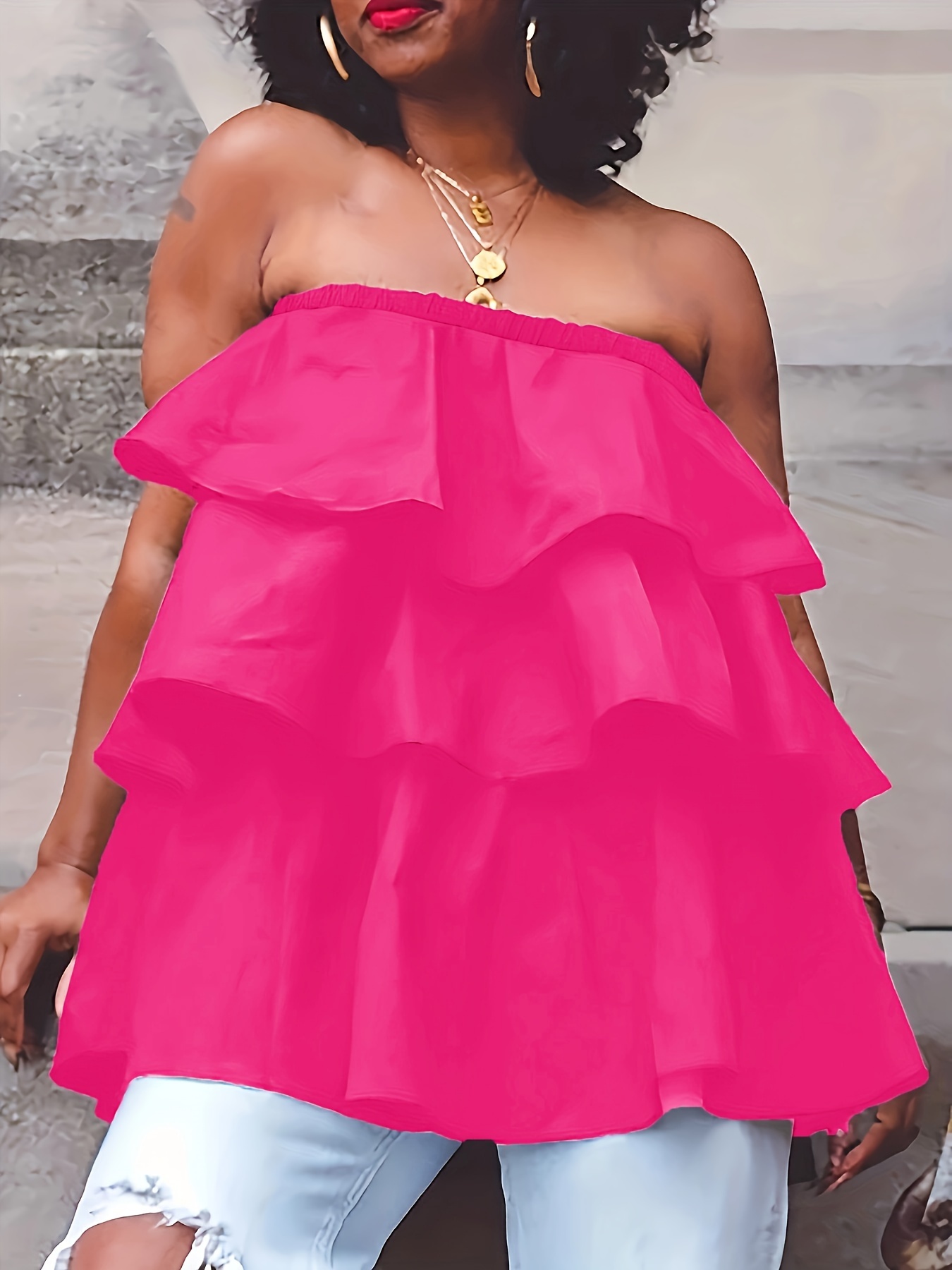 Plus Size Chic Black Tube Top with Layers – Comfortable, Versatile All ...