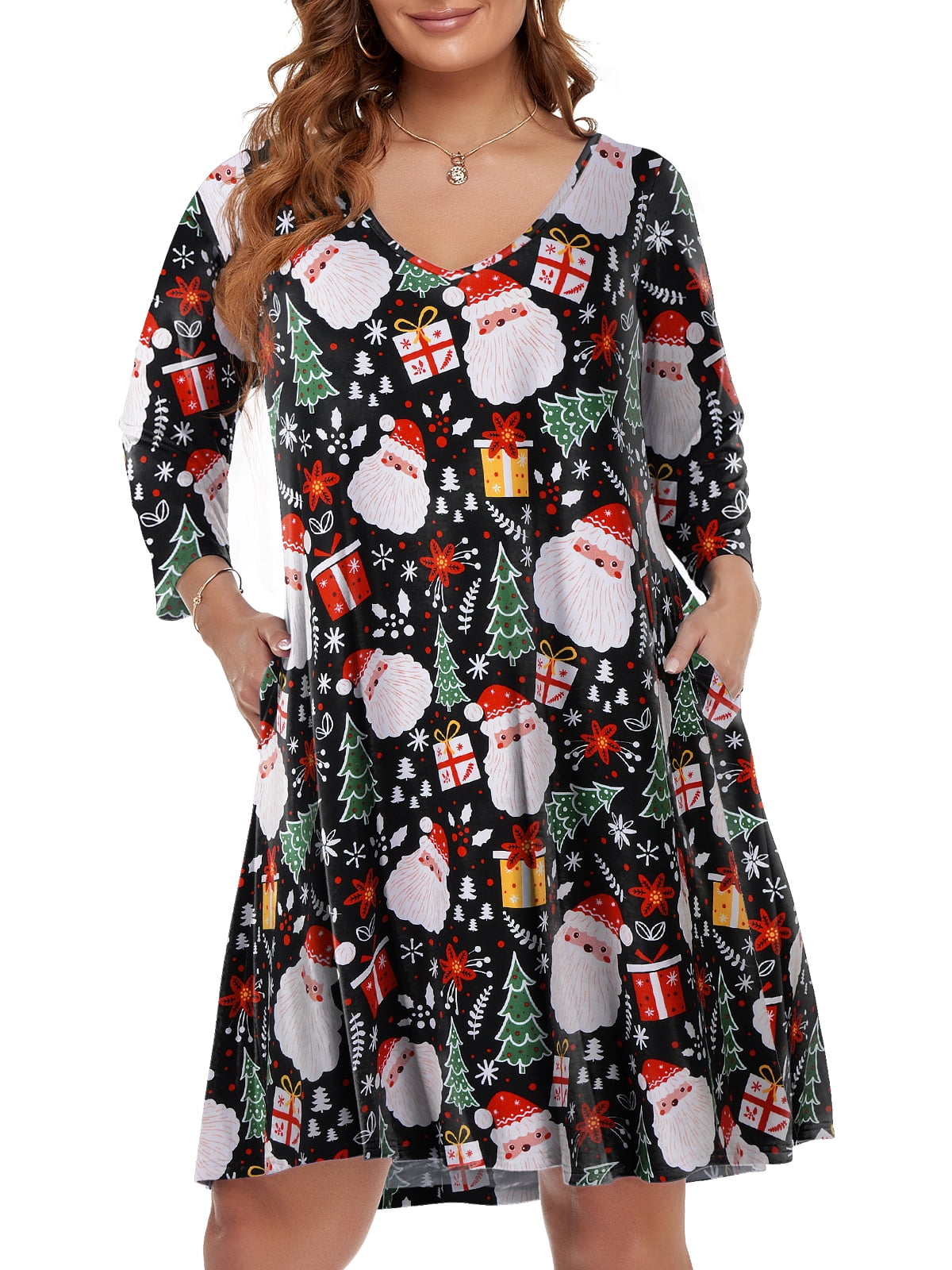Plus Size Christmas Dresses 1X for Women, VEPKUL V Neck T Shirt Dress 3 ...