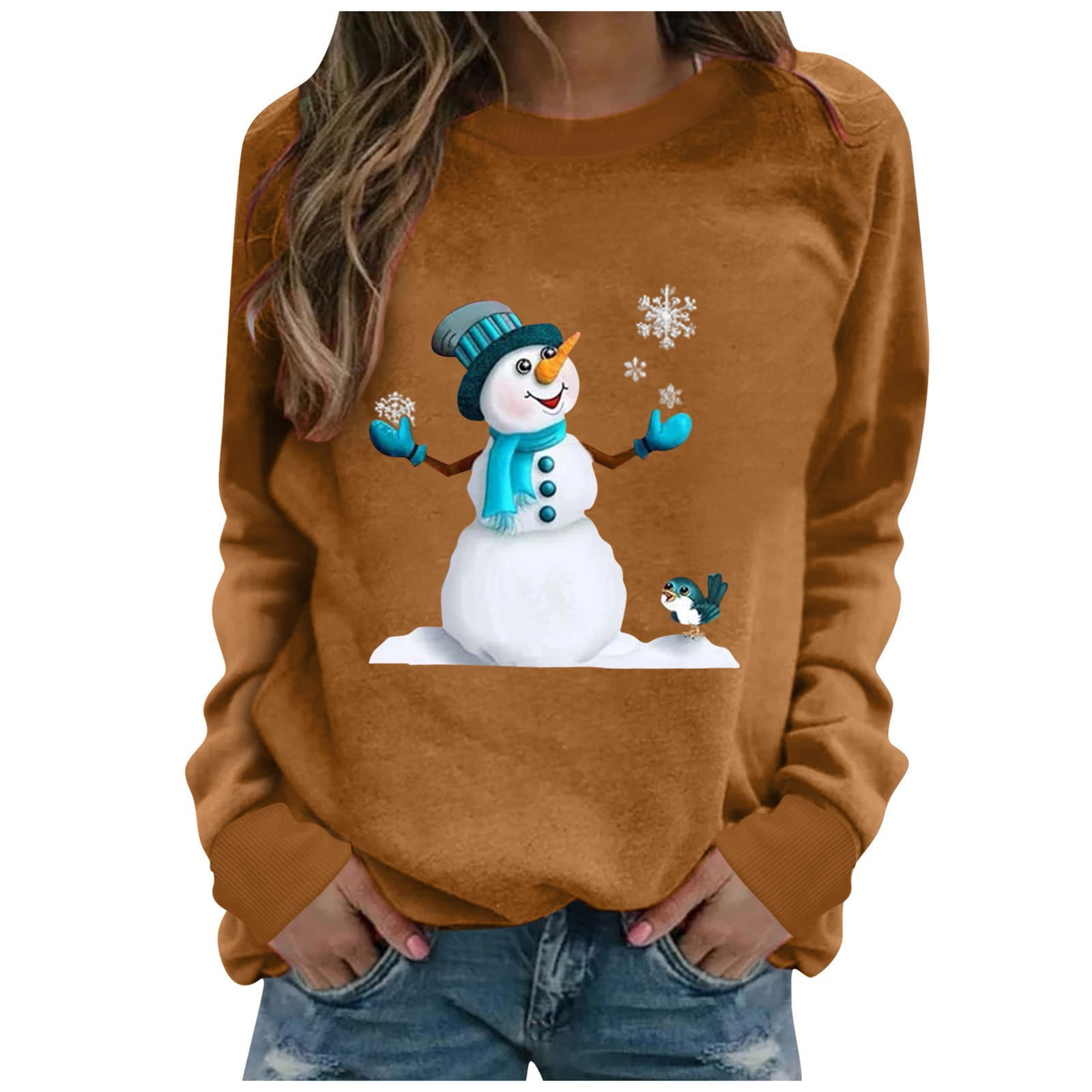 Plus Size Christmas Shirts for Women Cute Snowman Graphic Tee Fall Long Sleeve Tops Casual ...