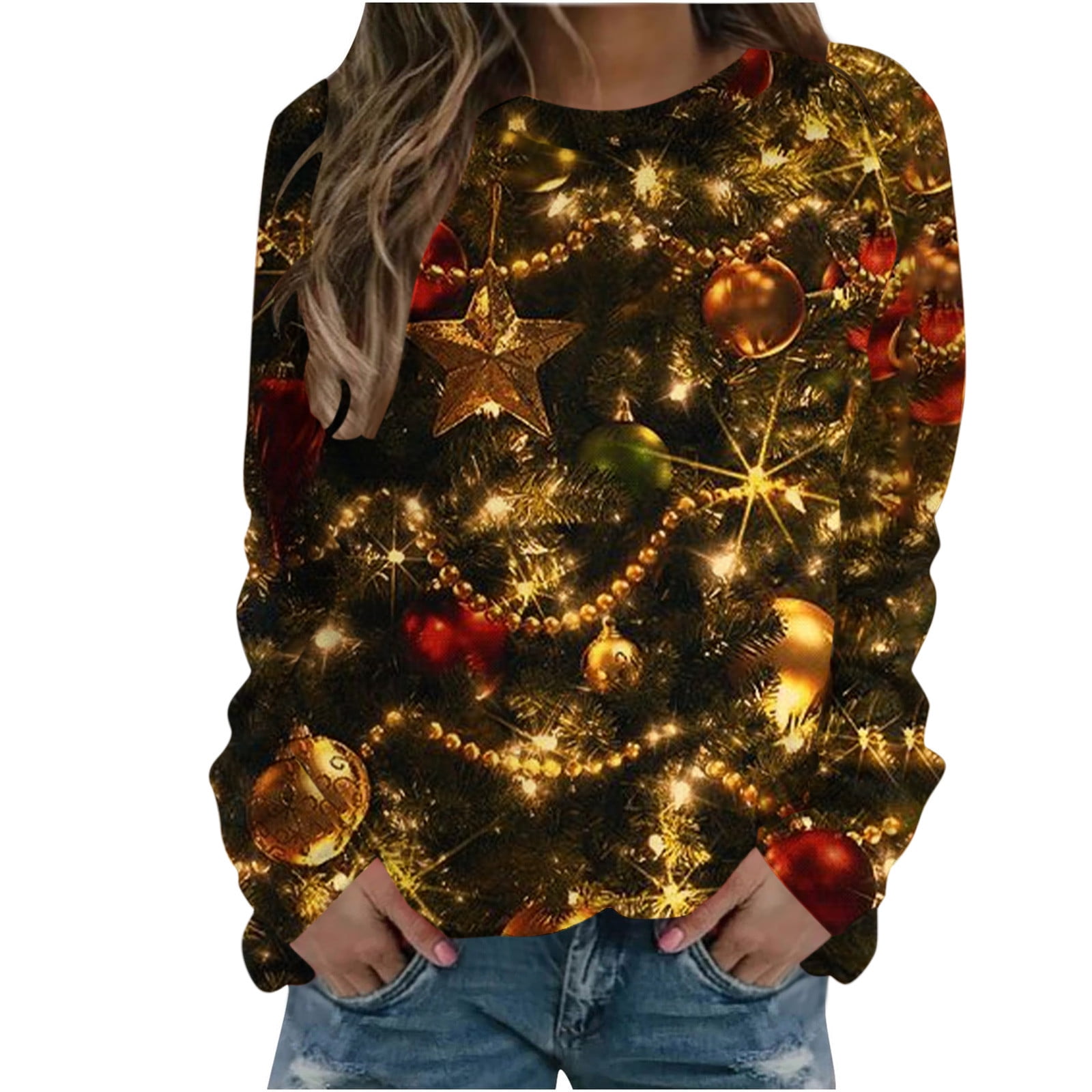 Plus Size Christmas Sweatshirts Holiday Outfit Long Sleeve Crew Neck ...