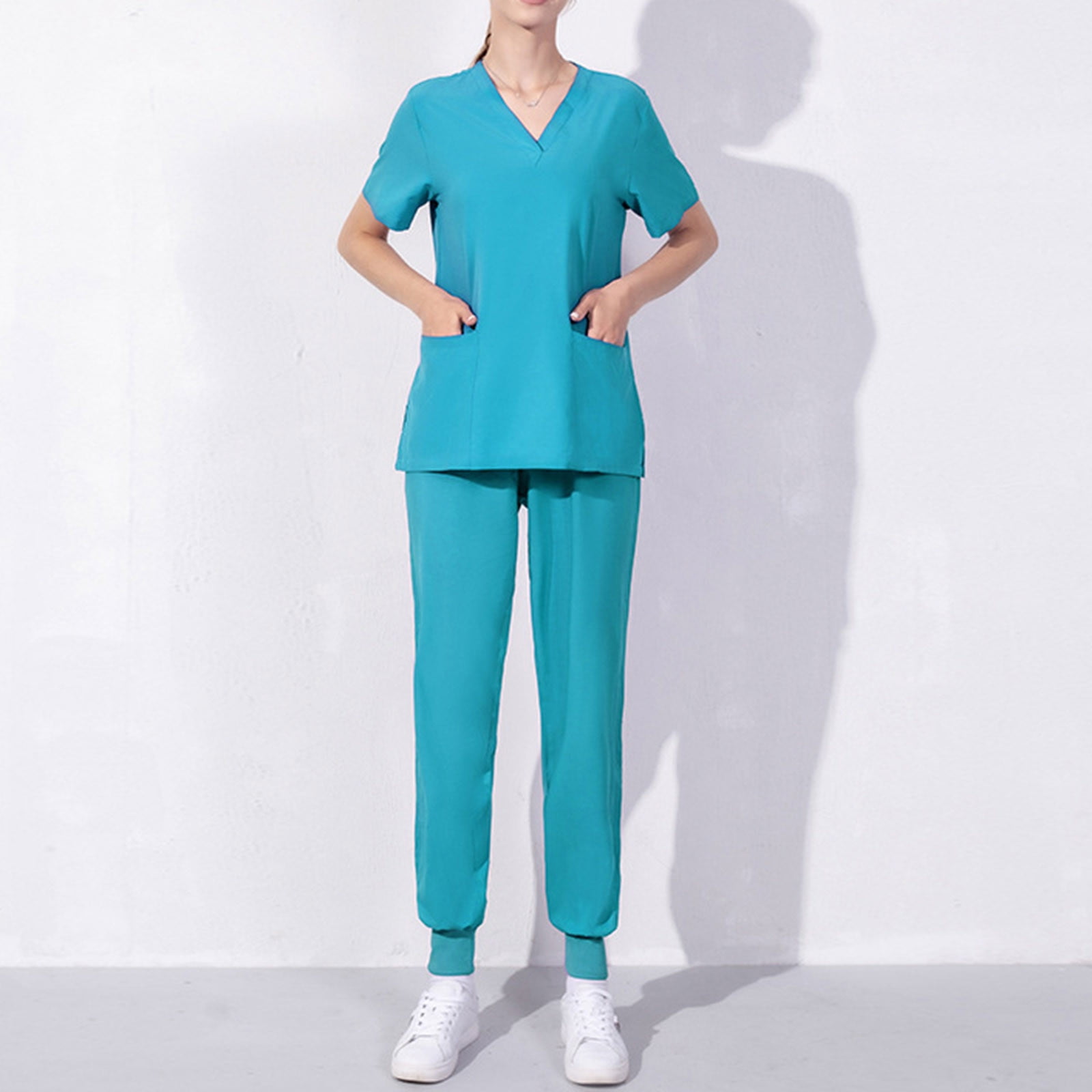Plus Size Clearance Scrub Suit Set For Women Modern V-Neck & Tapered ...