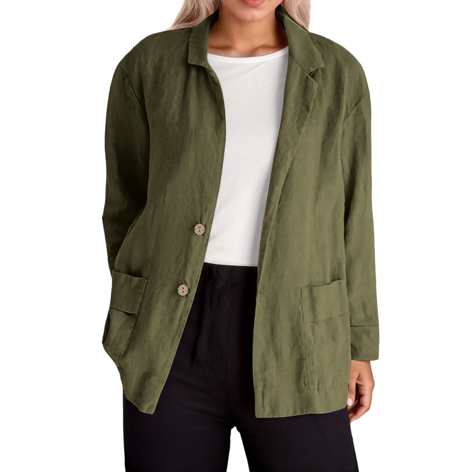 Plus Size Coat for Women Lightweight Trendy Solid Button Long Sleeve ...