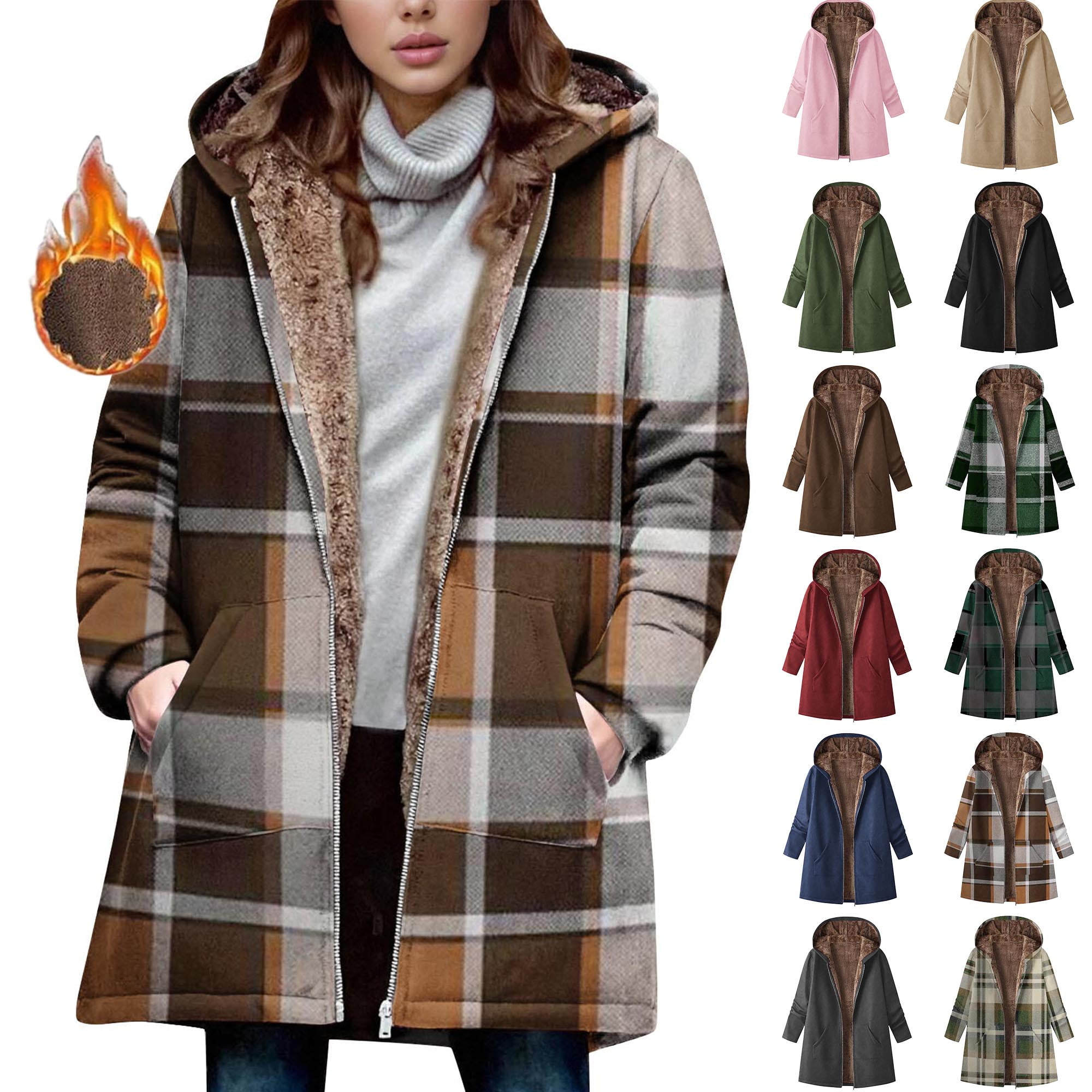 Plus Size Coats for Women Winter Warm Loose Plush Zipper Hooded Coat ...
