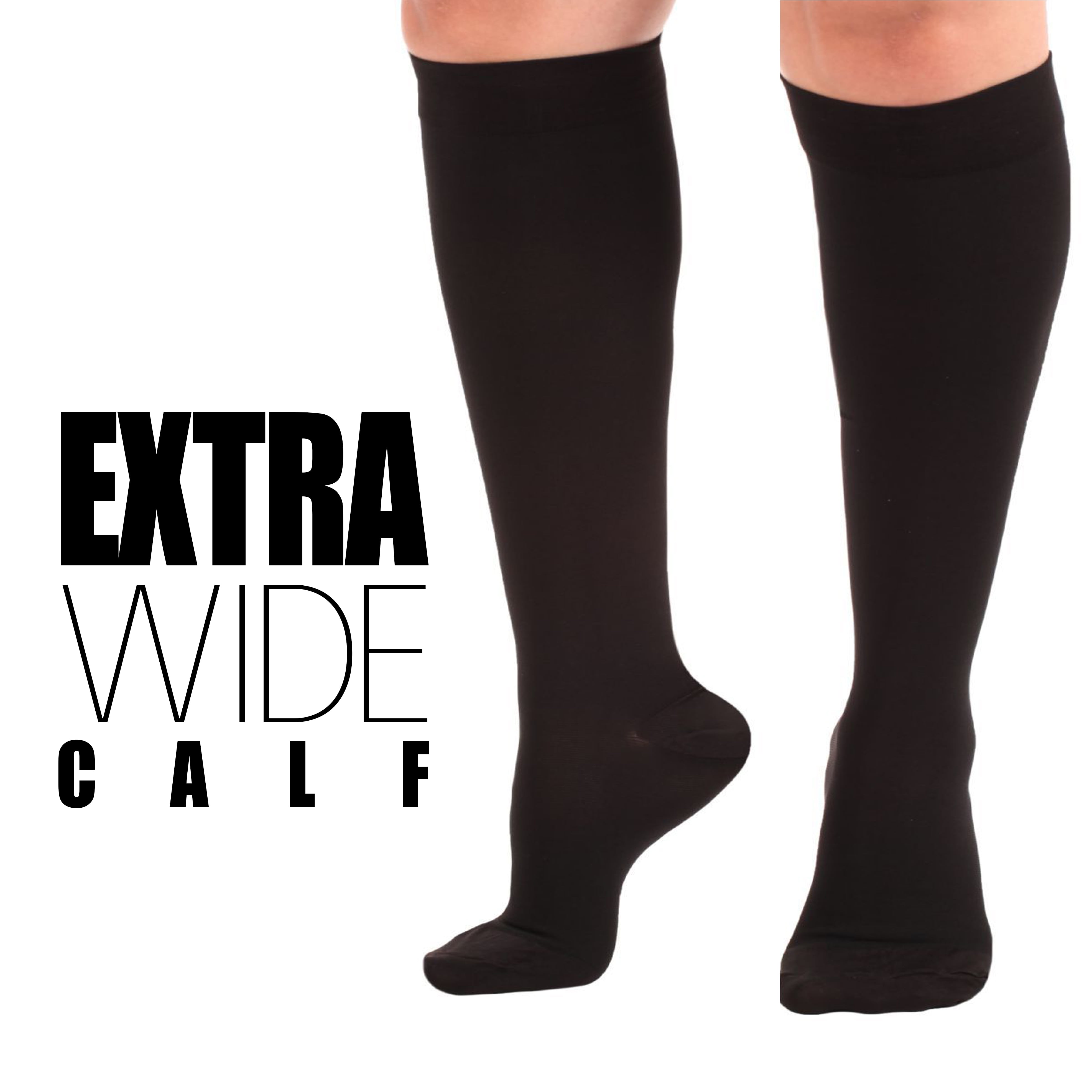 Plus Size Compression Socks for Men and Women Edema 30-40mmHg - Black ...