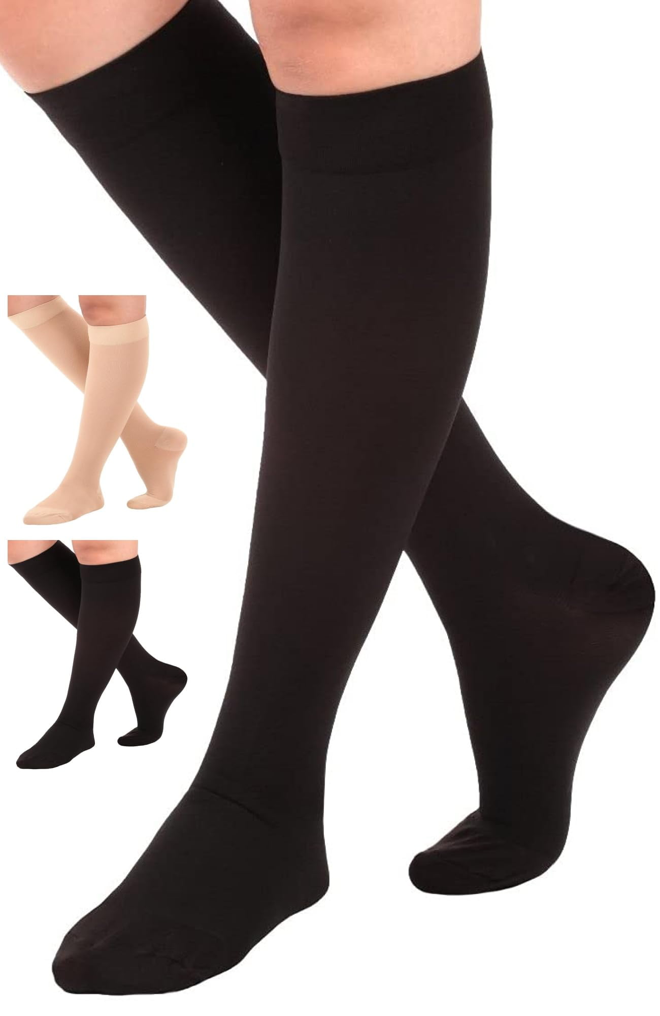 Plus Size Compression Socks for Men and Women Edema 30-40mmHg - Black ...
