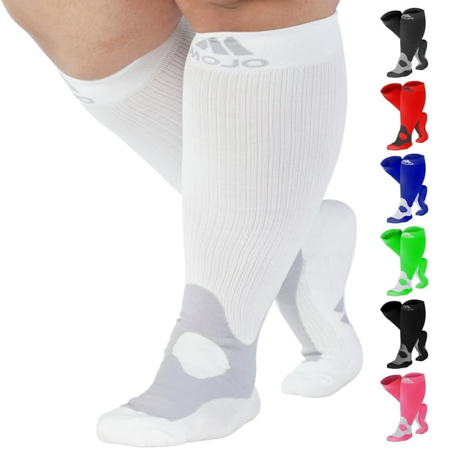 Mojo Plus Size Compression Stockings for Men and Women, 20-30mmHg, 2X-Large, White - Walmart.com