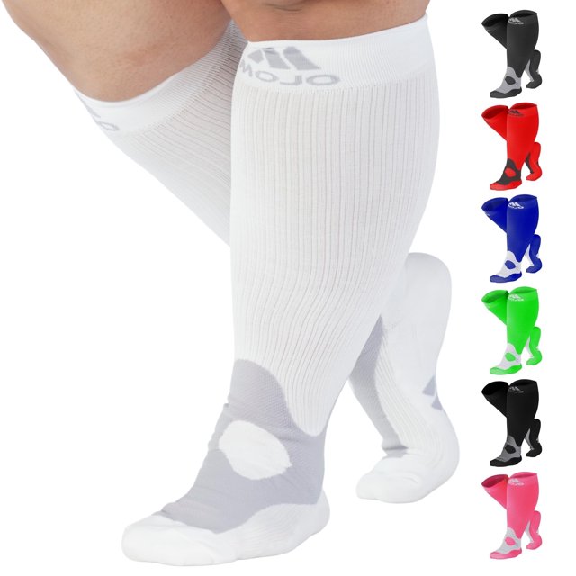 Mojo Plus Size Compression Stockings for Men and Women, 20-30mmHg, 2X ...