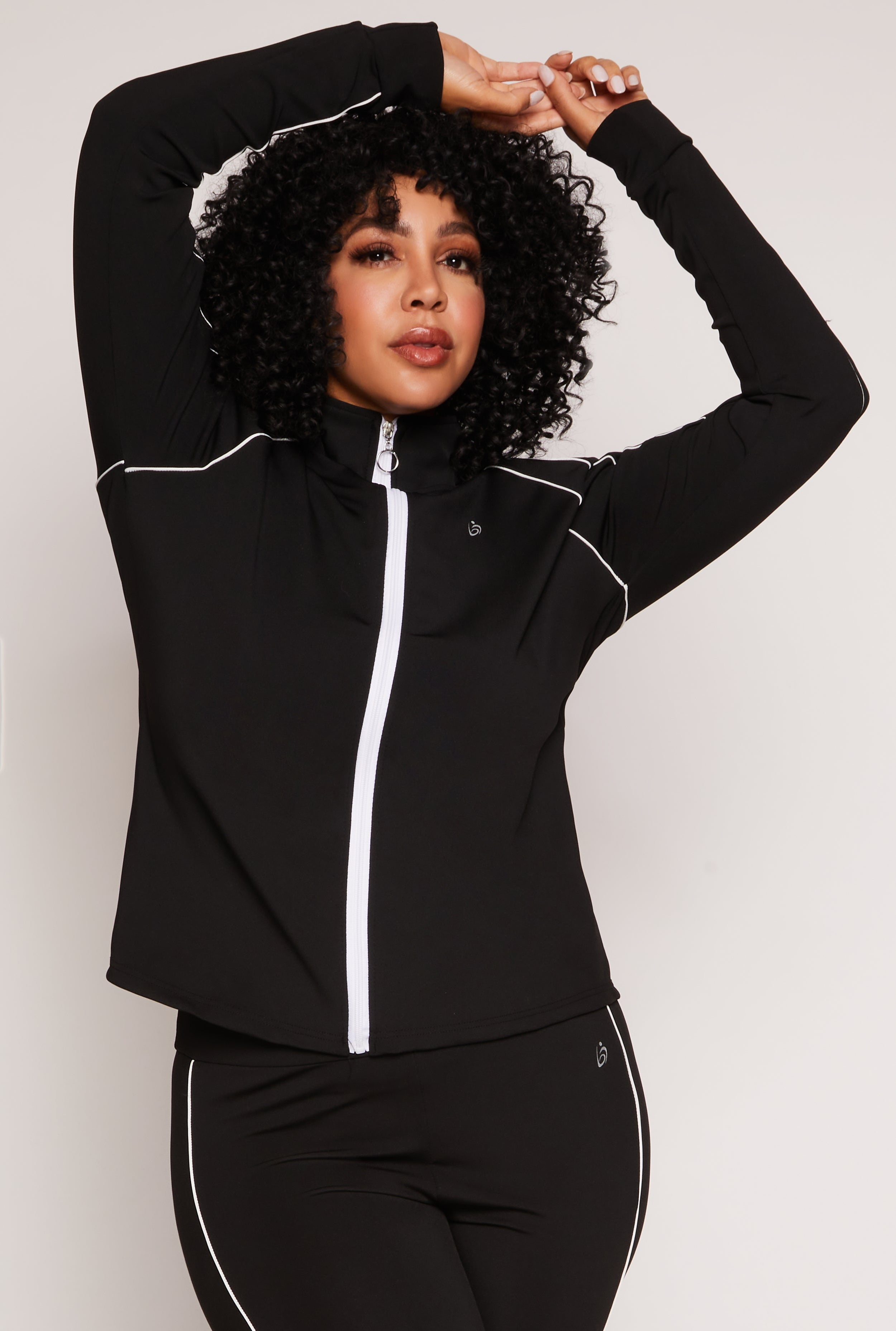 Plus Size Contrast Piping Zip Front Track Jacket - Walmart.com