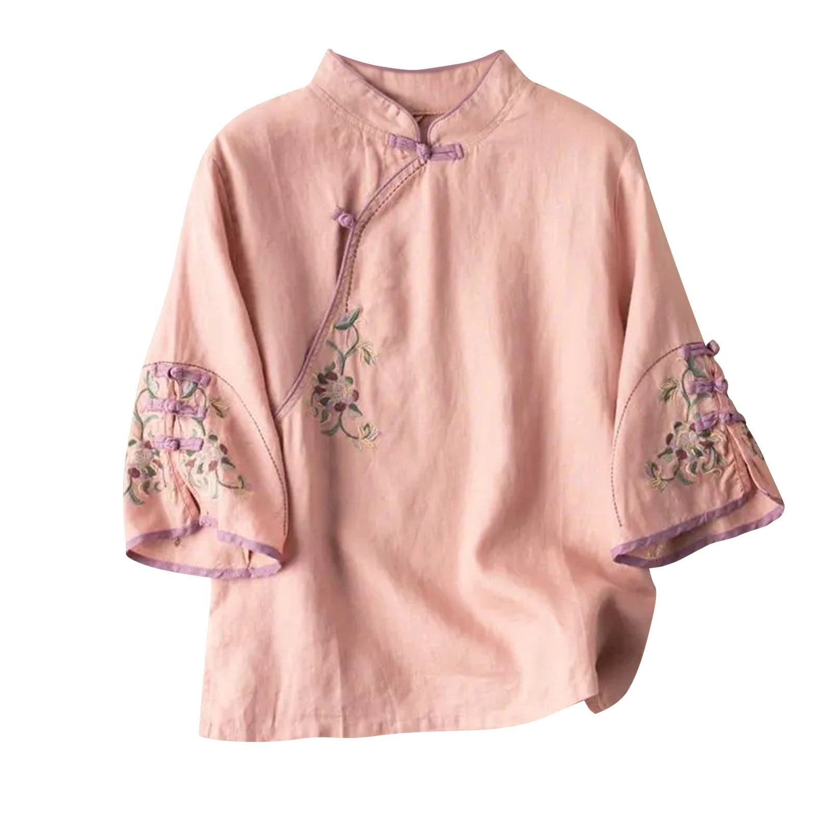Plus Size Cotton Linen Tops Women Chinese Frog Button Shirts Casual ...