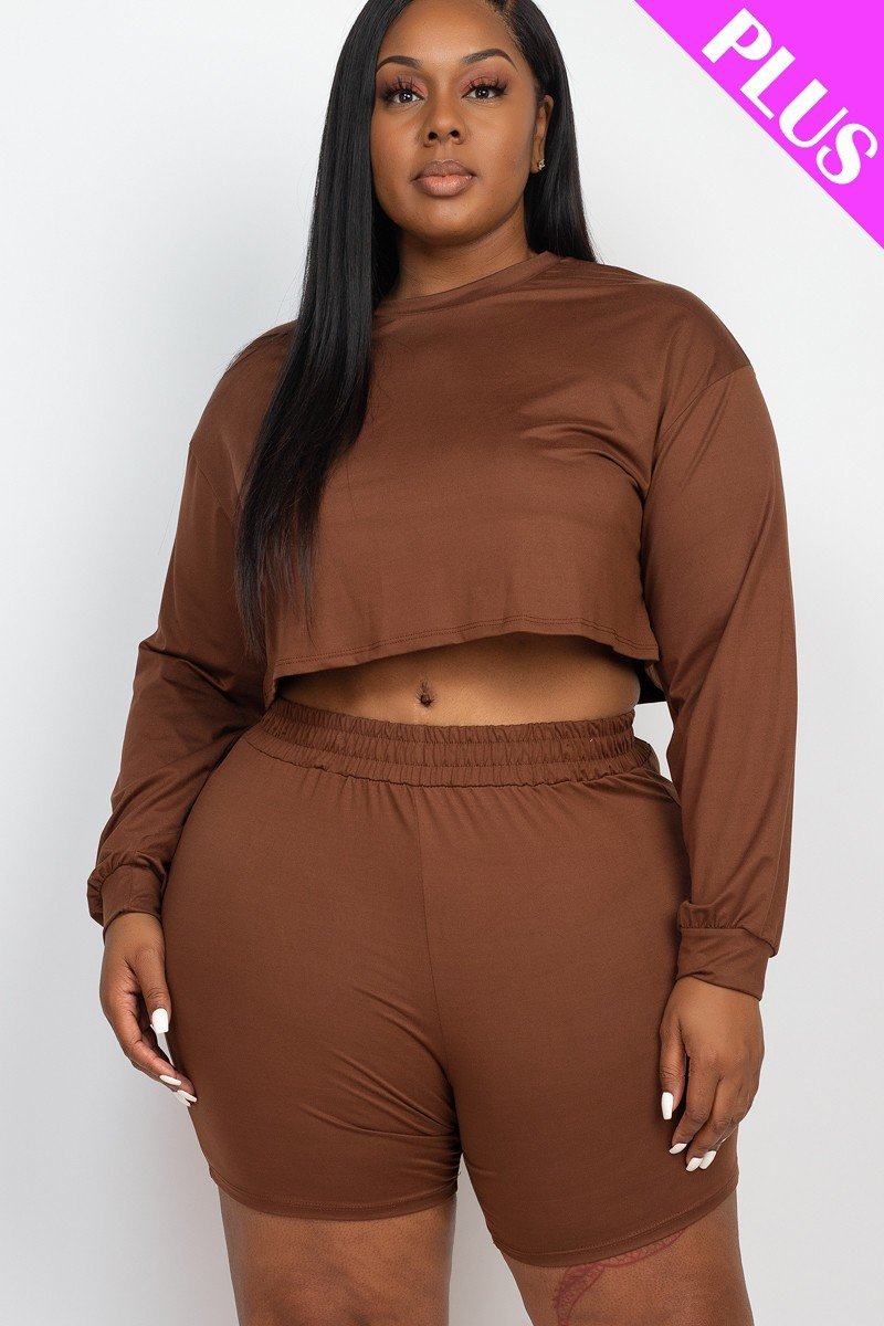 Plus Size Cozy Crop Top And Shorts Set - Walmart.com