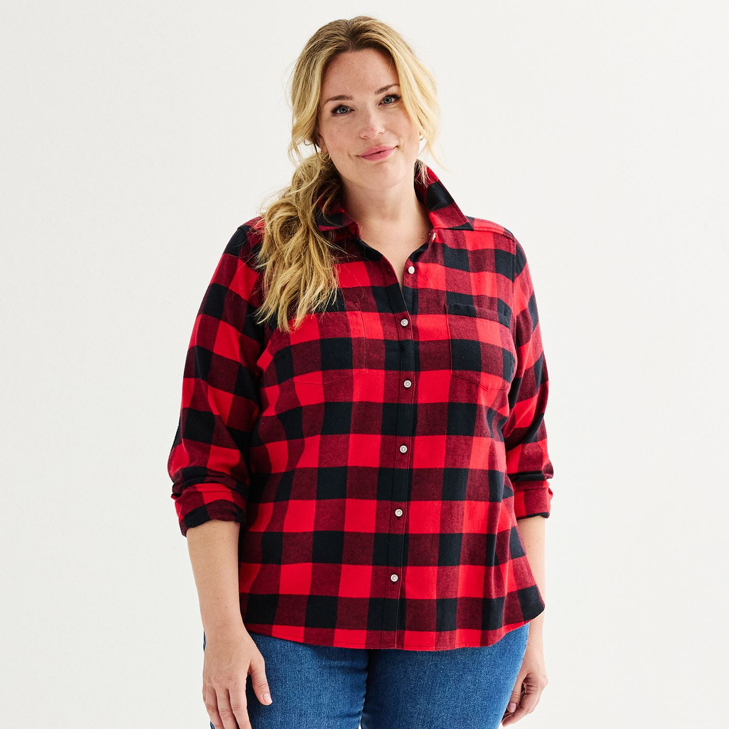 Plus Size Croft & Barrow® The Extra Soft Plaid Flannel Shirt Color: Red ...