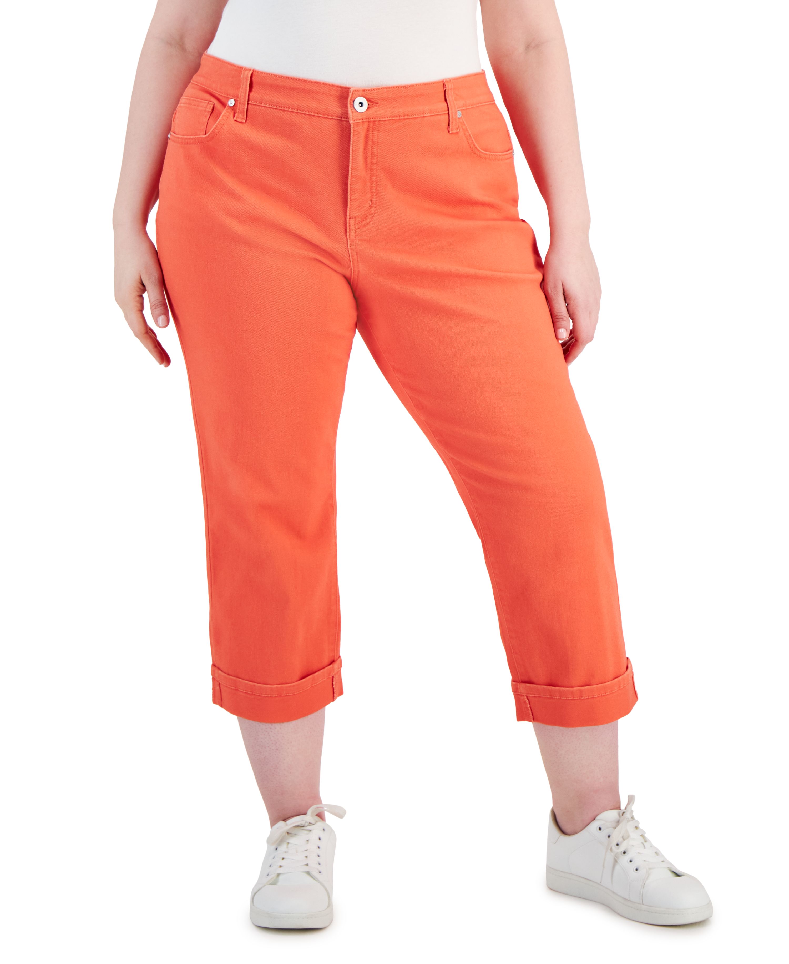Plus Size Curvy Cuffed Capri Jeans Calm Coral 16W - Walmart.com