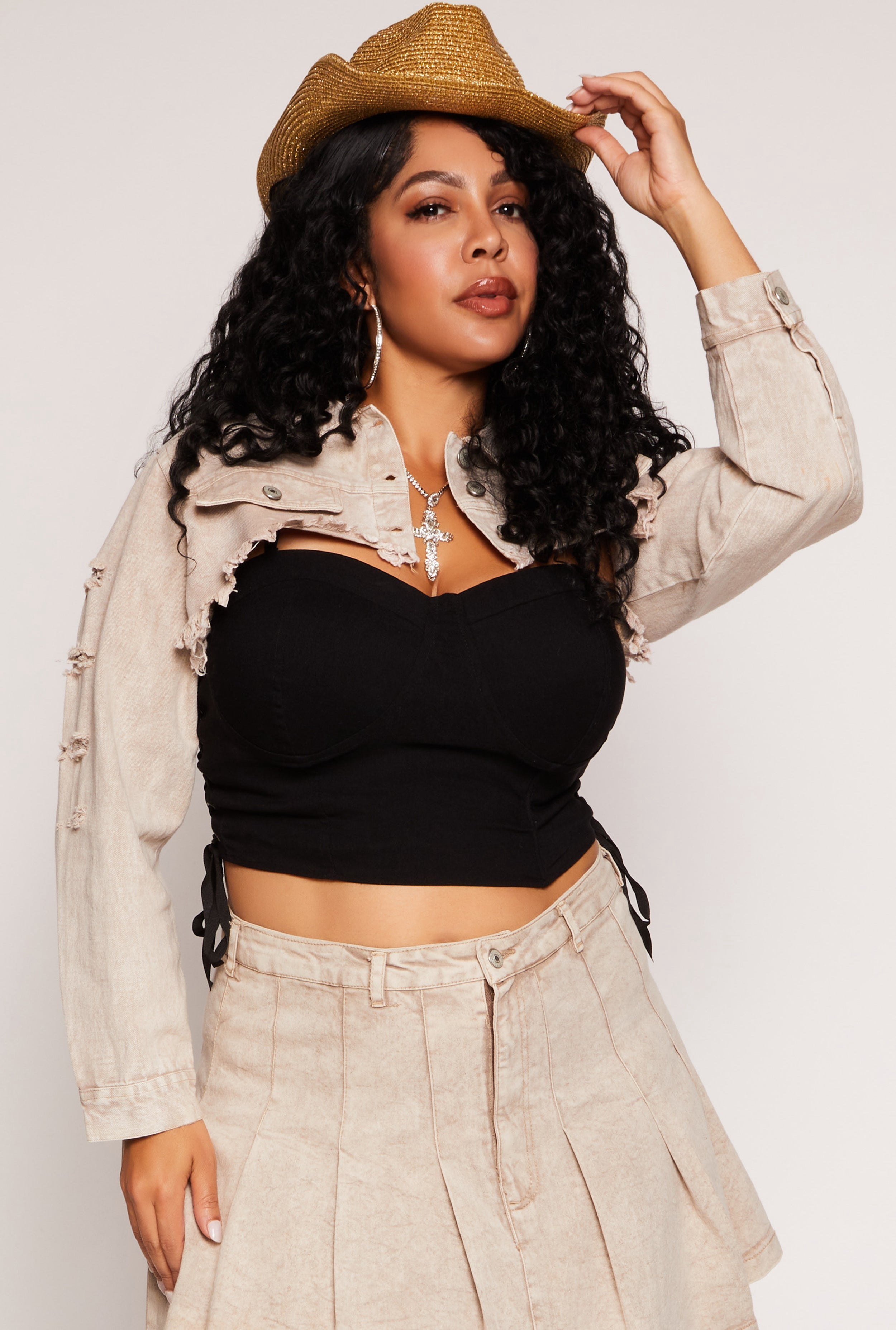 Womens Plus Size Denim Distressed Cropped Jean Jacket - Walmart.com