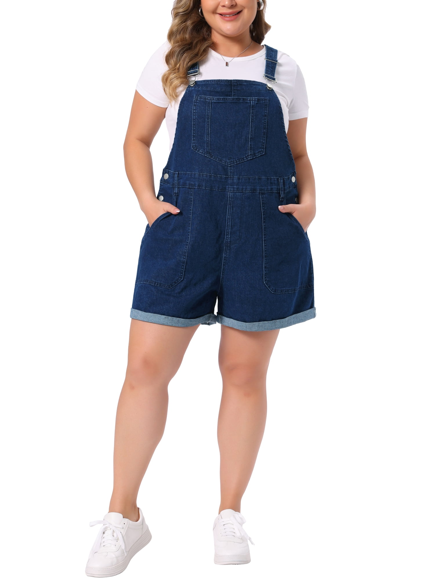 Agnes Orinda Plus Size Denim Overall Shorts for Women Adjustable Straps ...