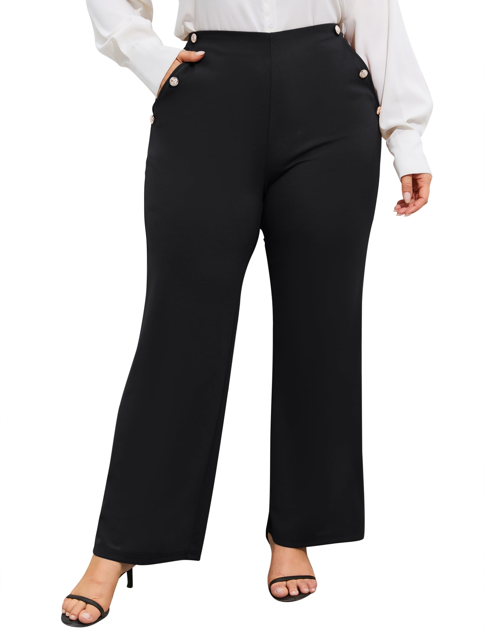 Plus Size Dress Pants for Women Stretch Pull On Flare Pants Pockets ...