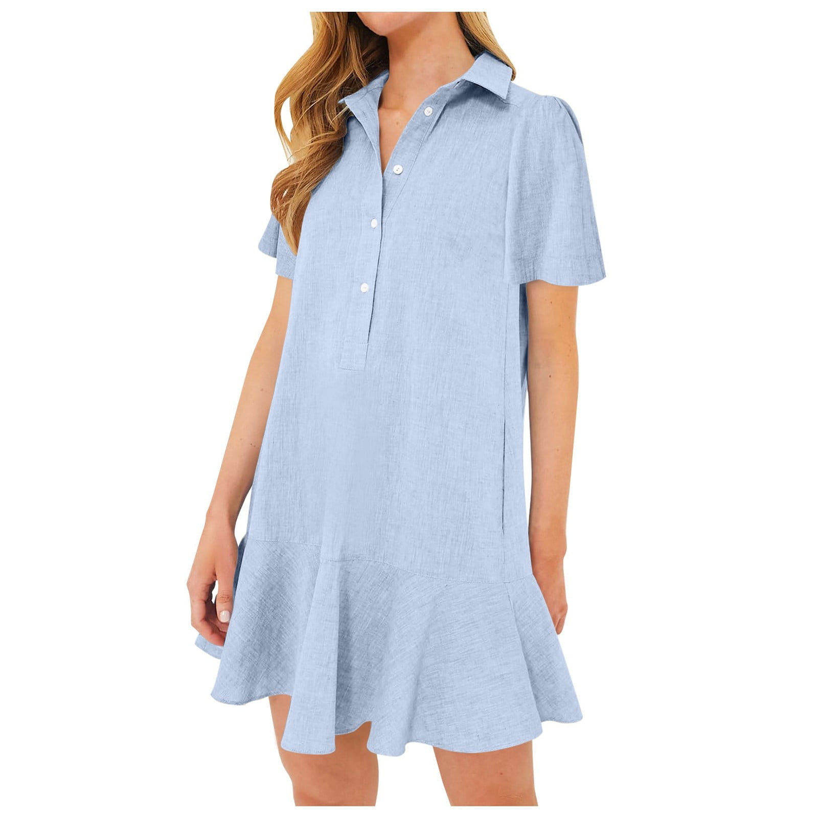 Plus Size Dress Women Ruffle Hem Short Sleeve Casual Summer Flowy Midi ...
