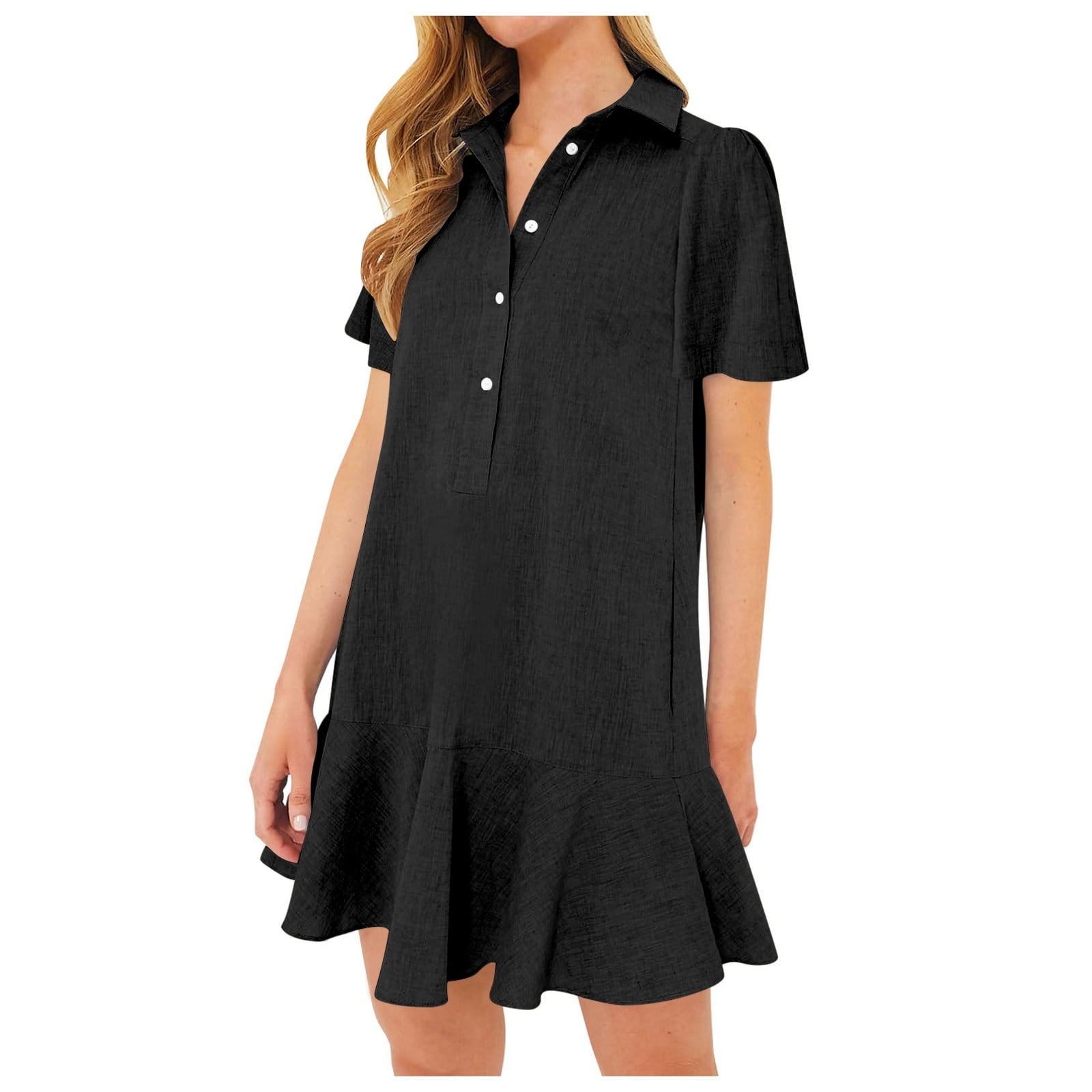 Plus Size Dress Women Ruffle Hem Short Sleeve Casual Summer Flowy Midi ...