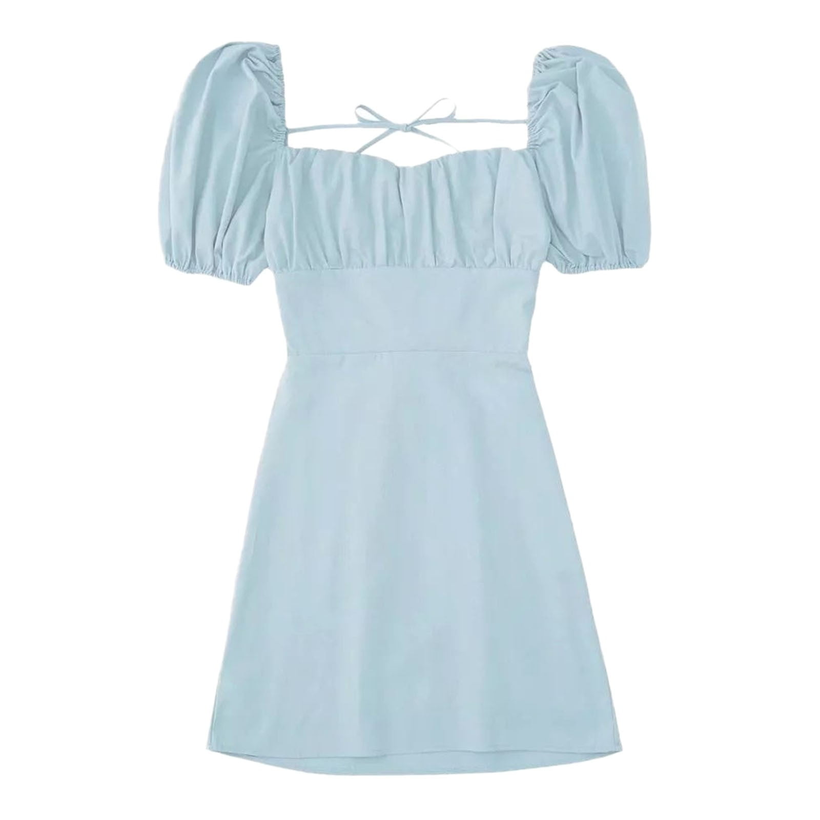 Plus Size Dress for Women Square Neck Bubble Sleeve Shrink Pleated ...