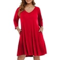 Plus Size Dresses 1X for Women, VEPKUL V Neck T Shirt Dress 3/4 Sleeve ...
