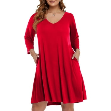 MOA Collection Plus Size Women's 3/4 Sleeves solid dress - Walmart.com
