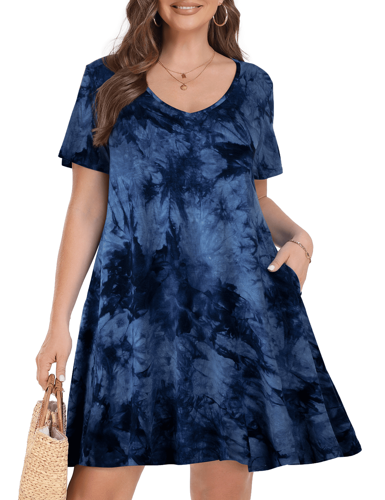 VEPKUL Plus Size 4X Dress, V Neck, Short Sleeve, Casual Loose Summer ...