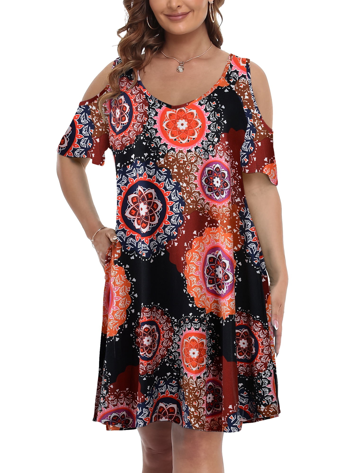 Plus Size Dresses 5X for Curvy Women, VEPKUL Casual Cold Shoulder Short ...
