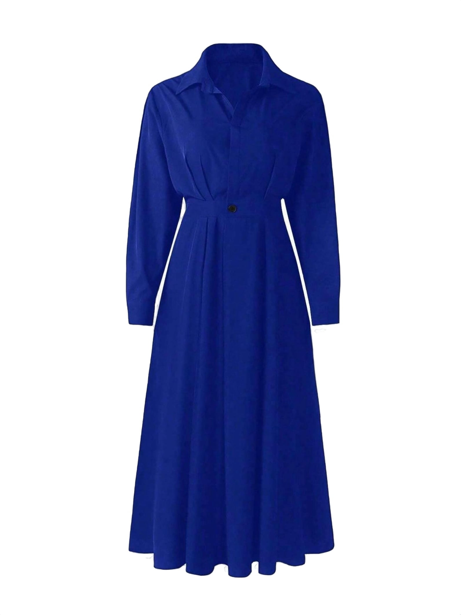 Plus Size Dresses Blue Color Solid Collar Shirt Long Sleeve Casual ...