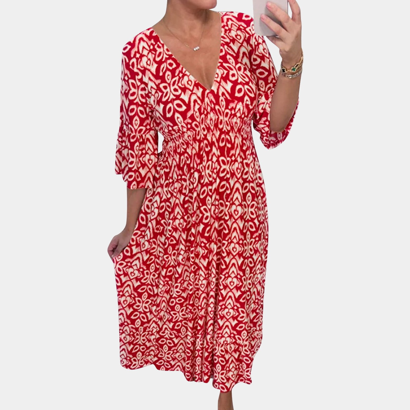 Plus Size Dresses Trendy Boho Floral Print Cover Up V Neck Half Sleeve ...