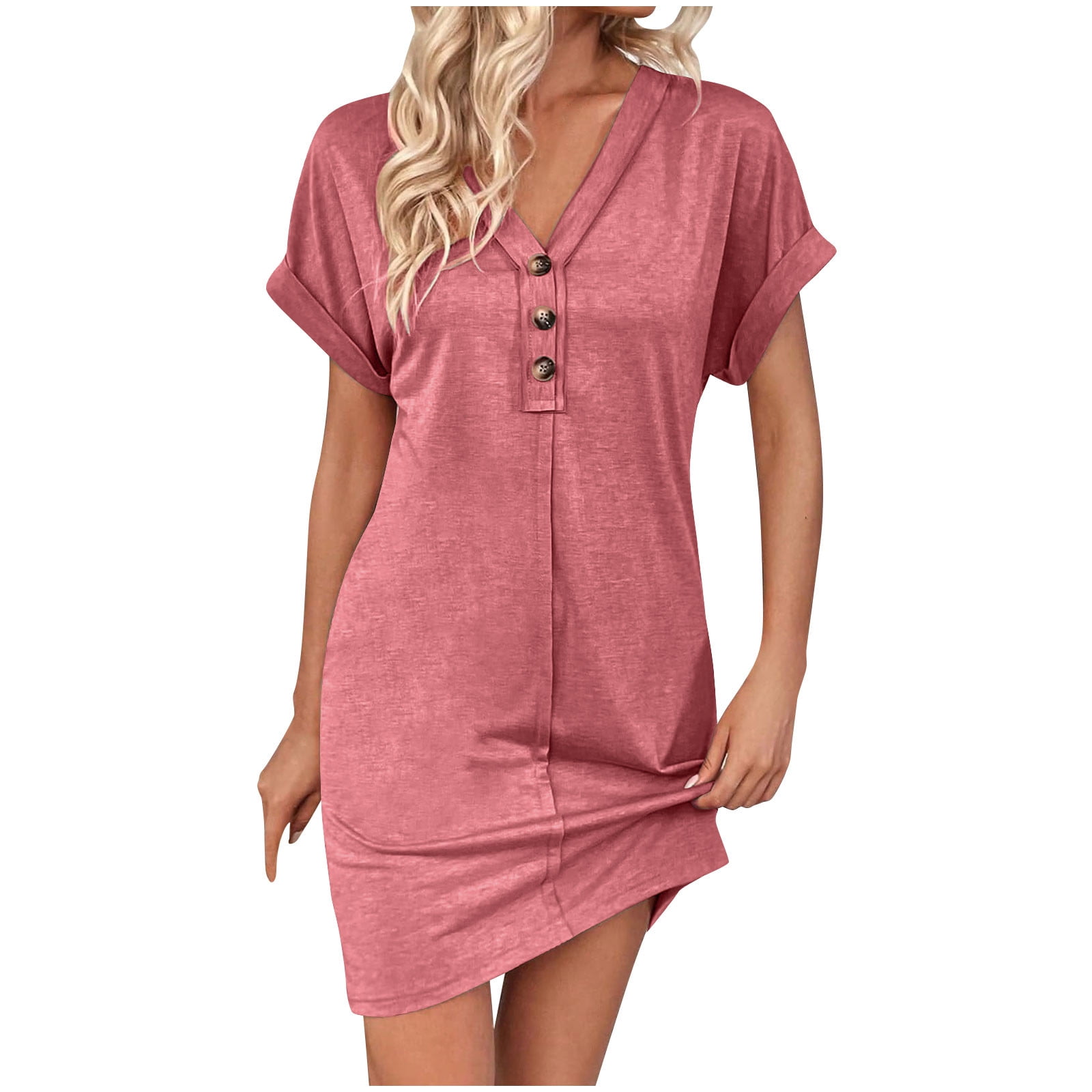 Plus Size Dresses for Curvy Women Cocktail Women's Summer V Neck Button down Dresses Casual ...