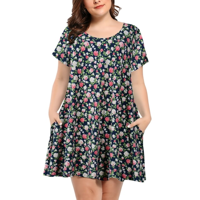 VEPKUL Plus Size T-Shirt Swing Dress for Women, Casual with Pockets ...
