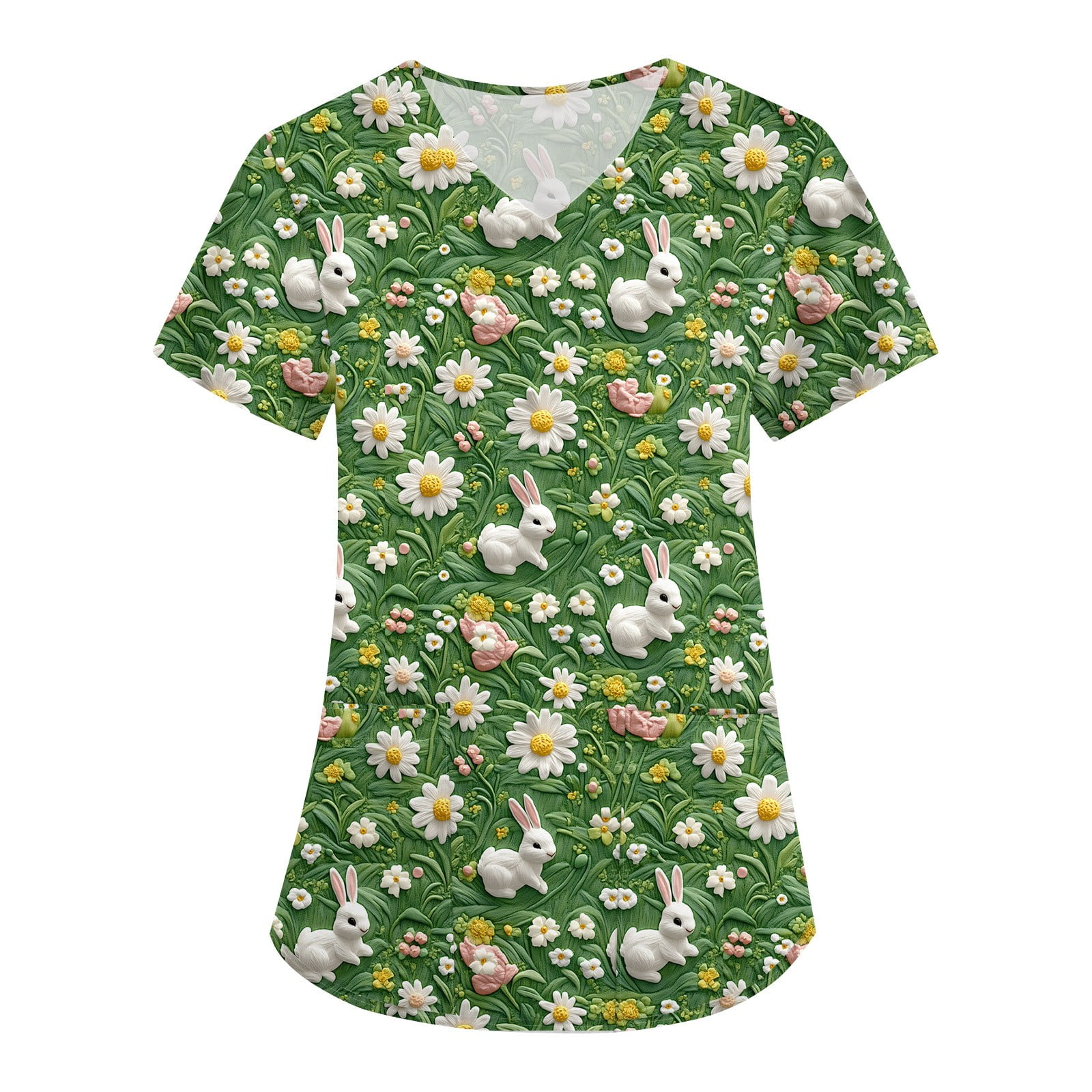Plus Size Easter Scrub Tops Women Fun Prints V-Neck Short Sleeve Top ...