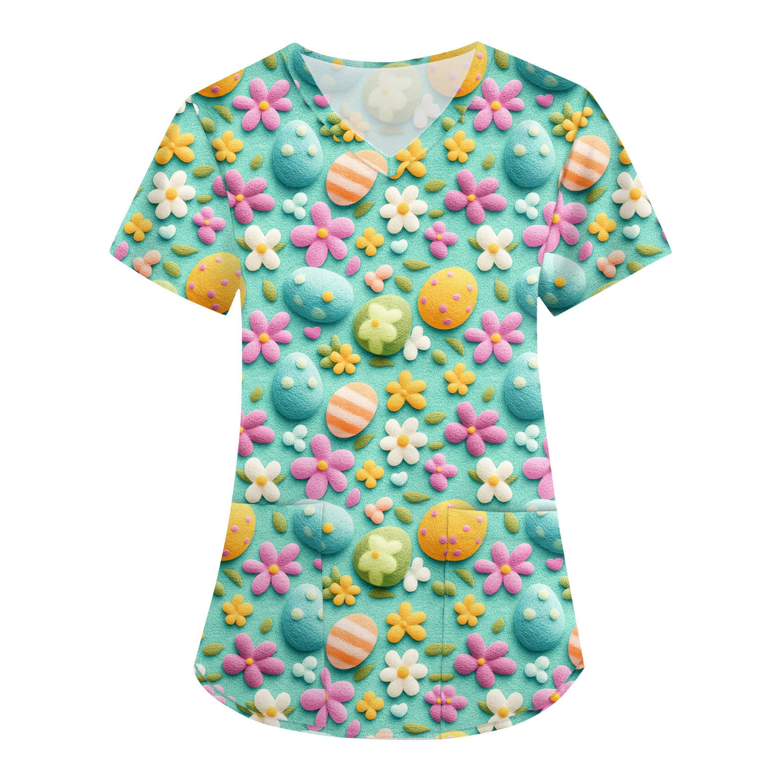 Plus Size Easter Scrub Tops Women Fun Prints V-Neck Short Sleeve Top ...