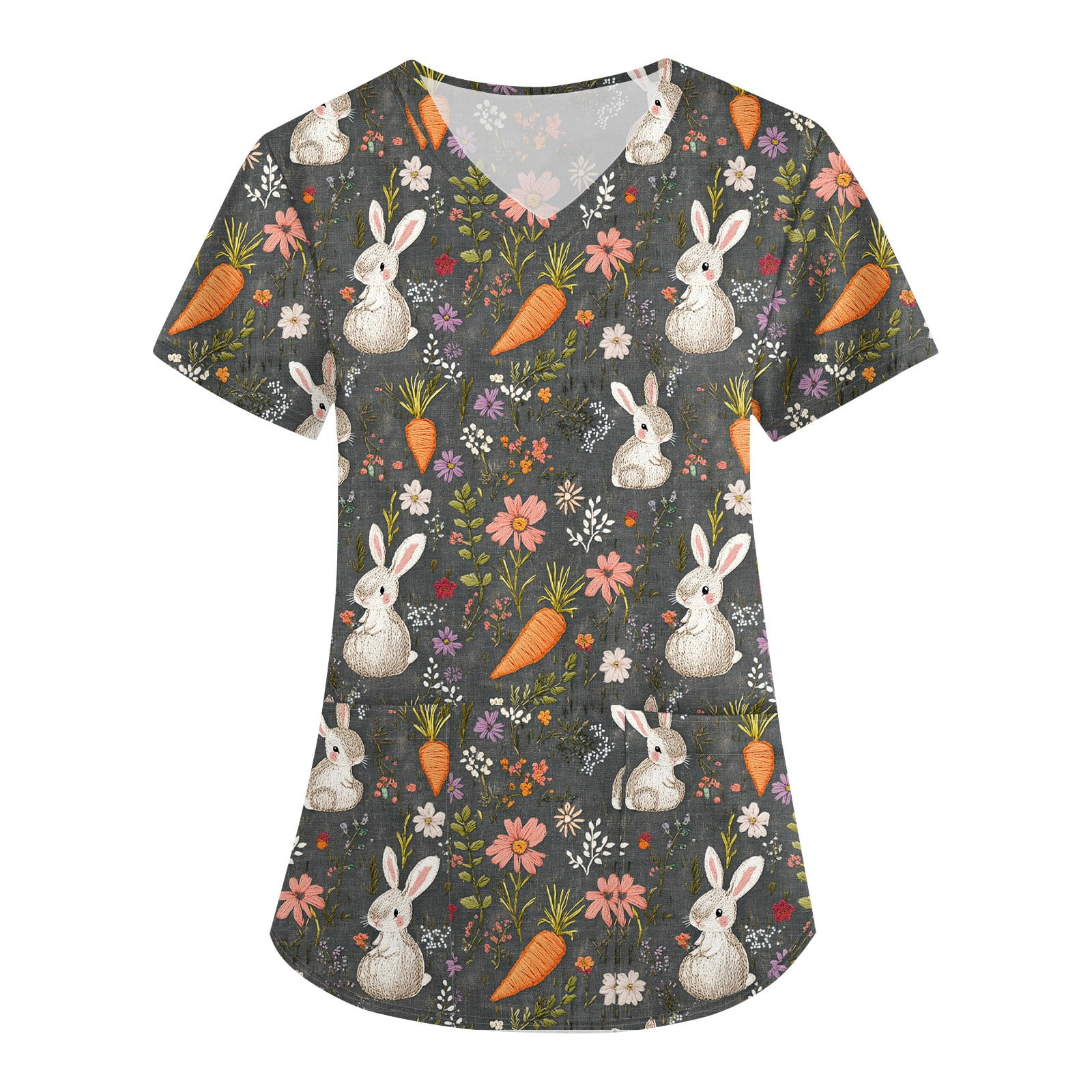Plus Size Easter Scrub Tops Women Fun Prints V-Neck Short Sleeve Top ...